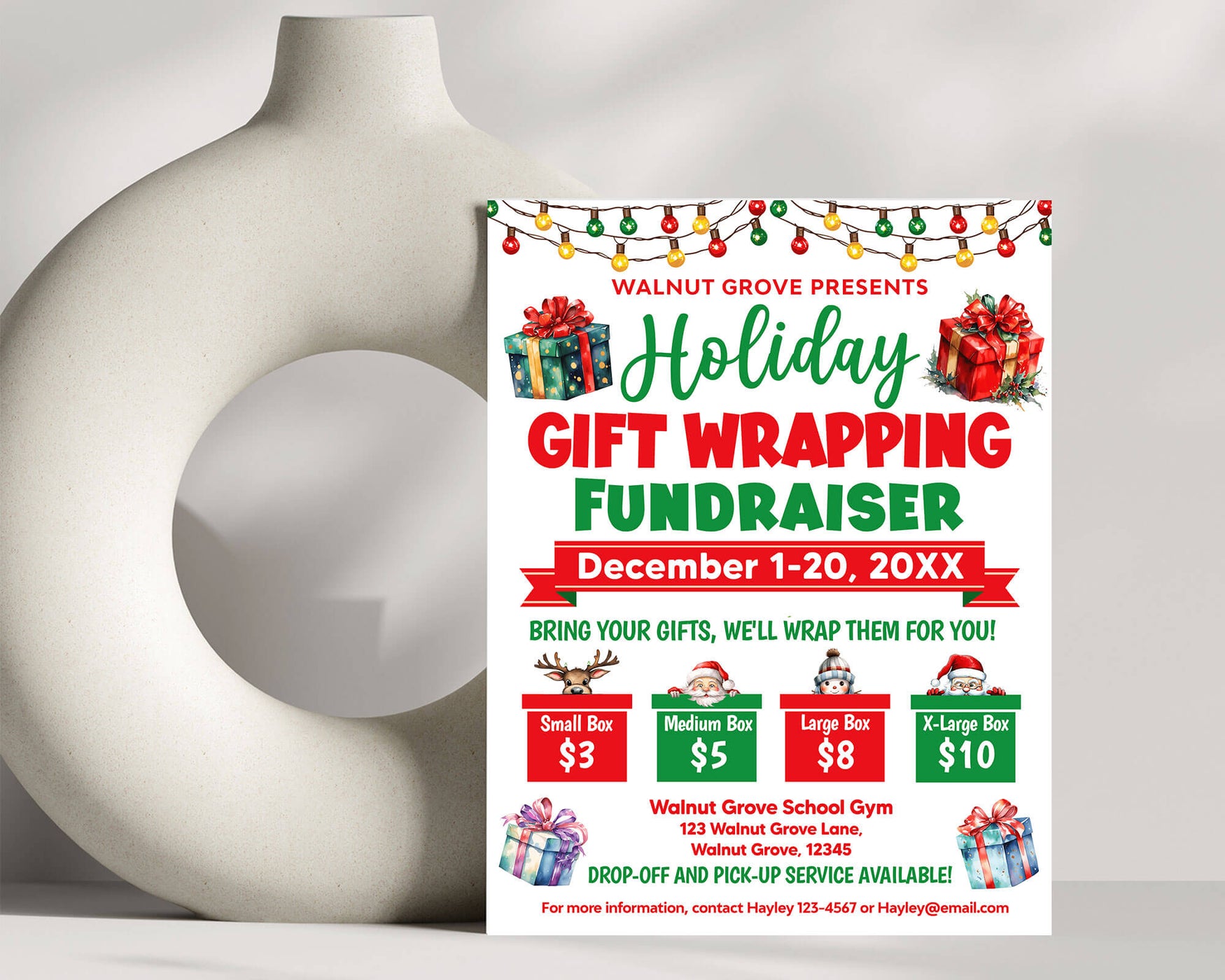 Holiday Gift Wrapping Fundraiser Flyer Template | Christmas Fundraising Event Invitation - Posh Park