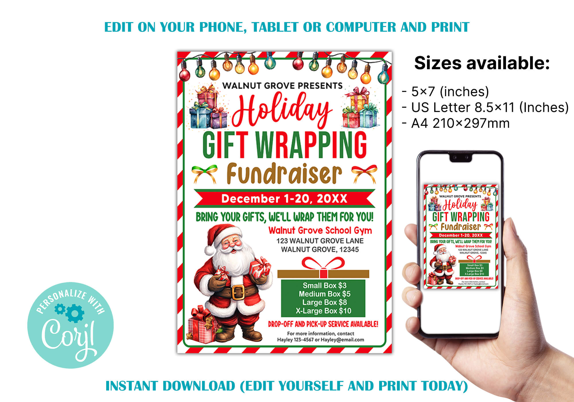 DIY Holiday Gift Wrapping Fundraiser Flyer Template | School Church ...