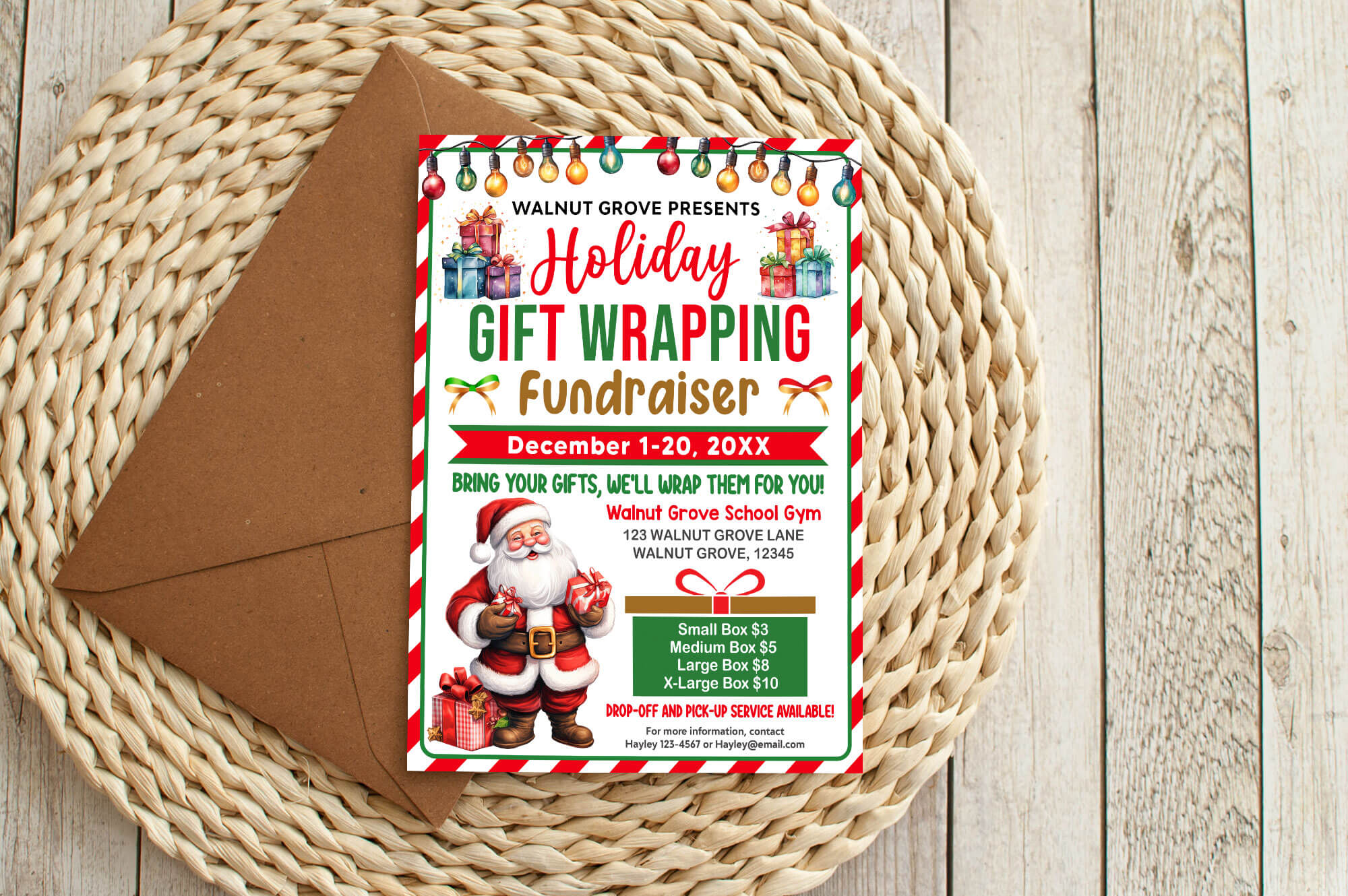 DIY Holiday Gift Wrapping Fundraiser Flyer Template | School Church ...