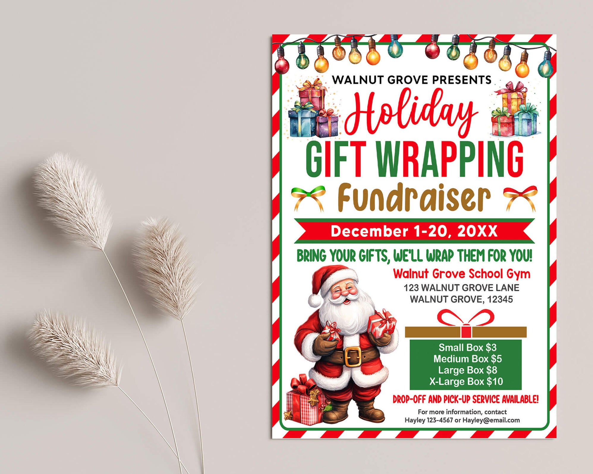 DIY Holiday Gift Wrapping Fundraiser Flyer Template | School Church ...