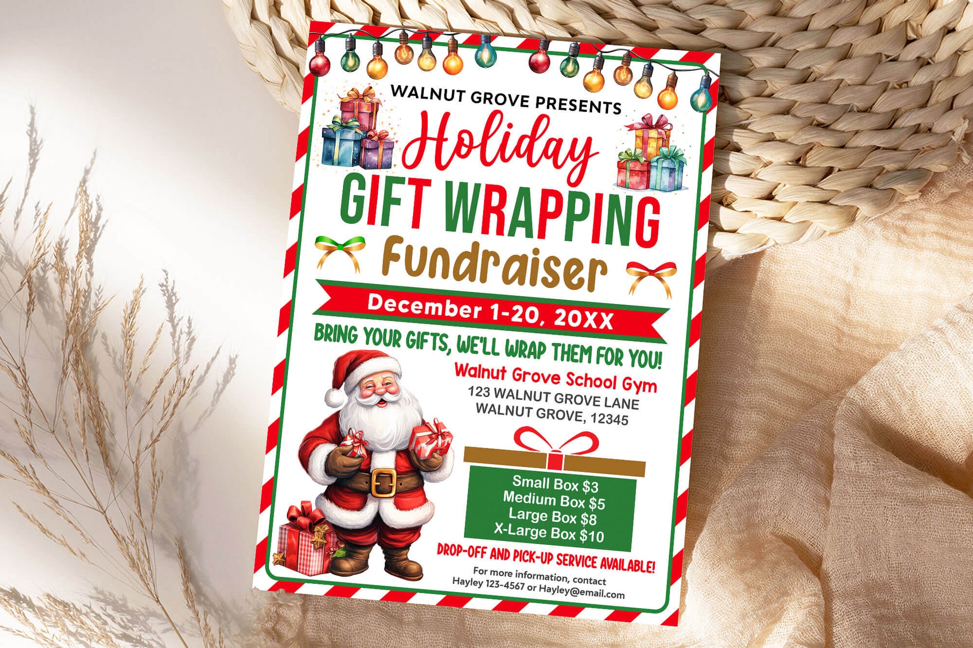 DIY Holiday Gift Wrapping Fundraiser Flyer Template | School Church ...