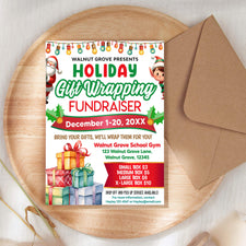 Customizable Holiday Gift Wrapping Fundraiser Flyer Template | Christmas Gift Wrapping Event ...