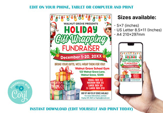 Customizable Holiday Gift Wrapping Fundraiser Flyer Template | Christmas Gift Wrapping Event ...