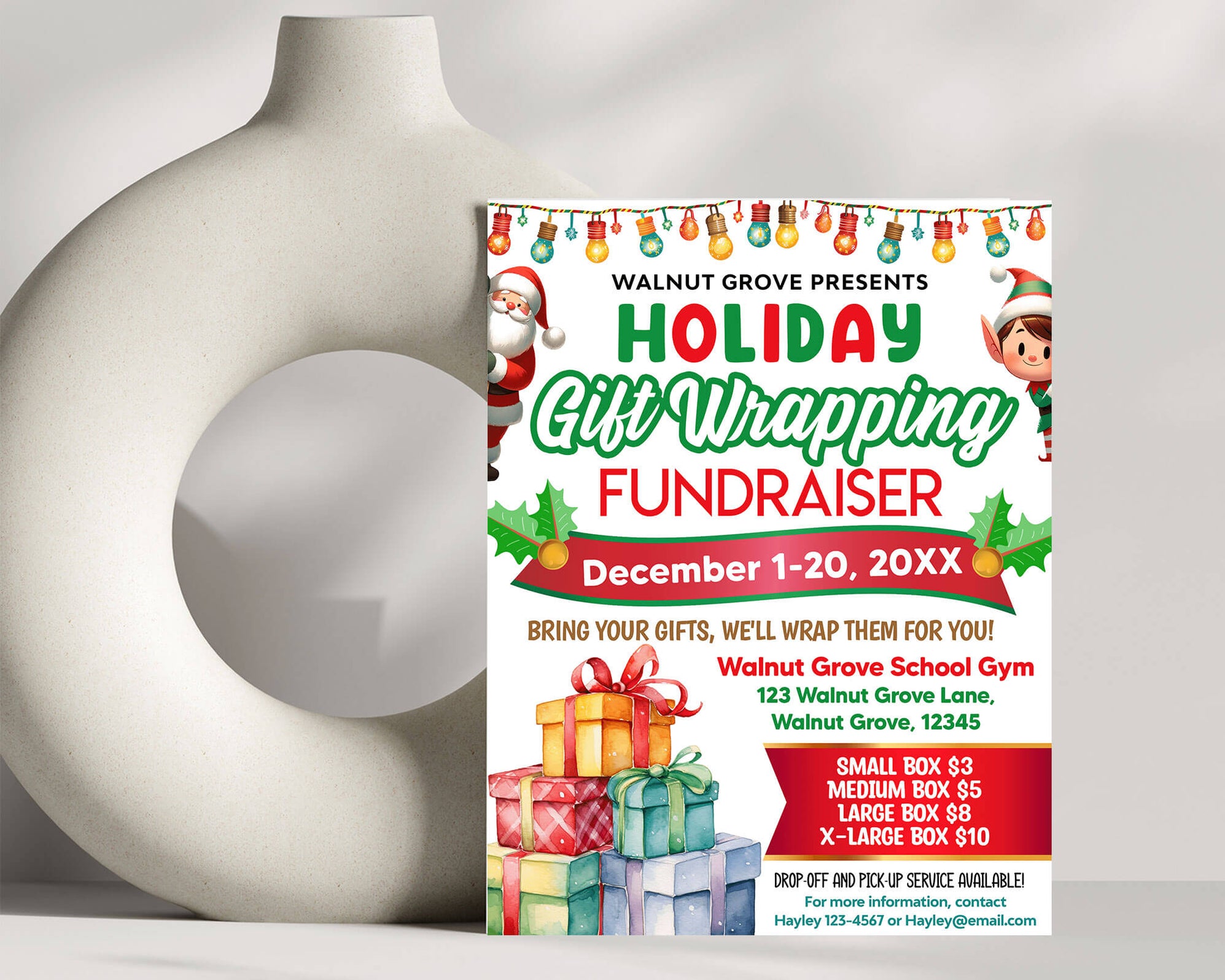 Customizable Holiday Gift Wrapping Fundraiser Flyer Template | Christmas Gift Wrapping Event ...