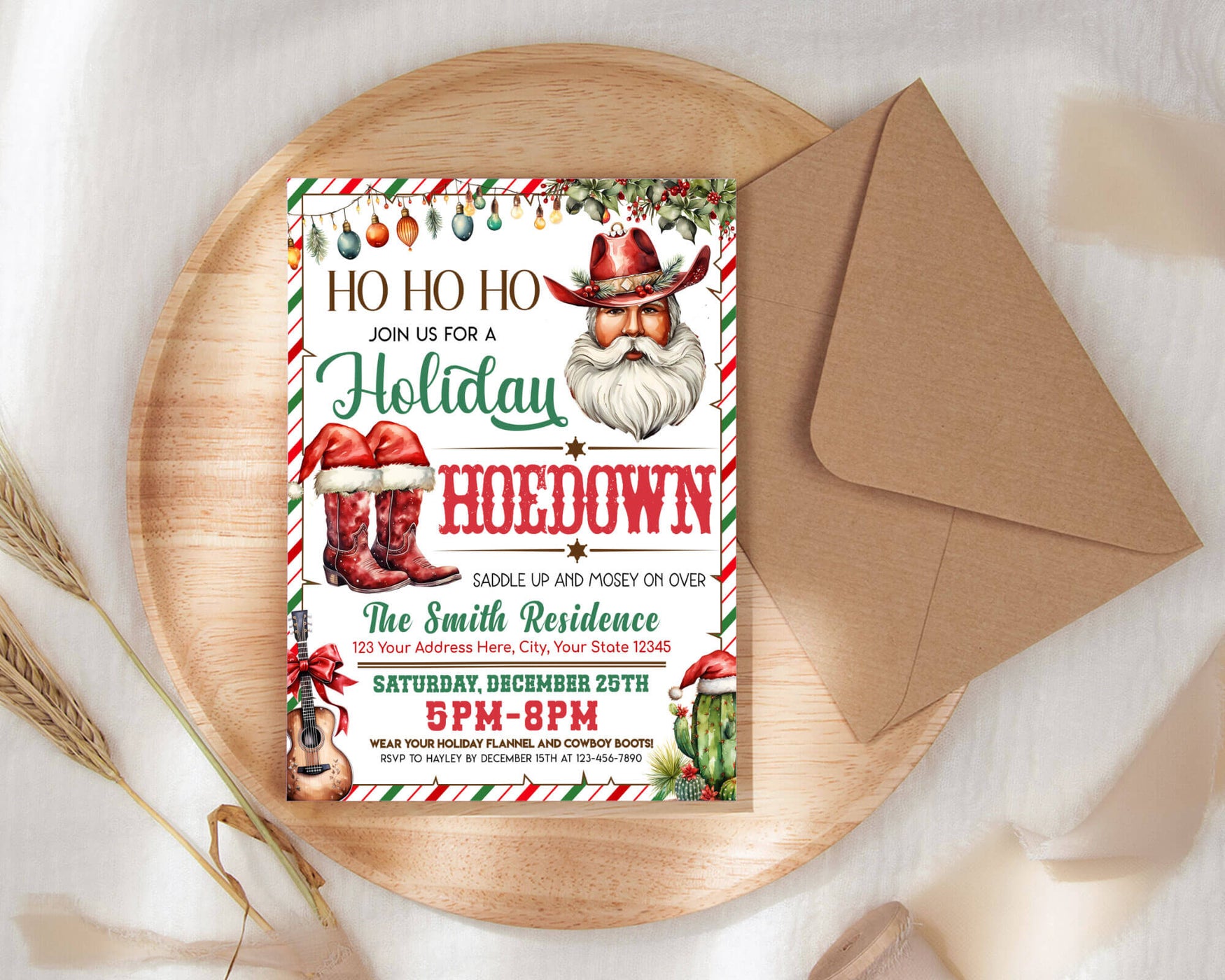 DIY Holiday Hoedown Invitation Template | Cowboy Santa Christmas Party ...