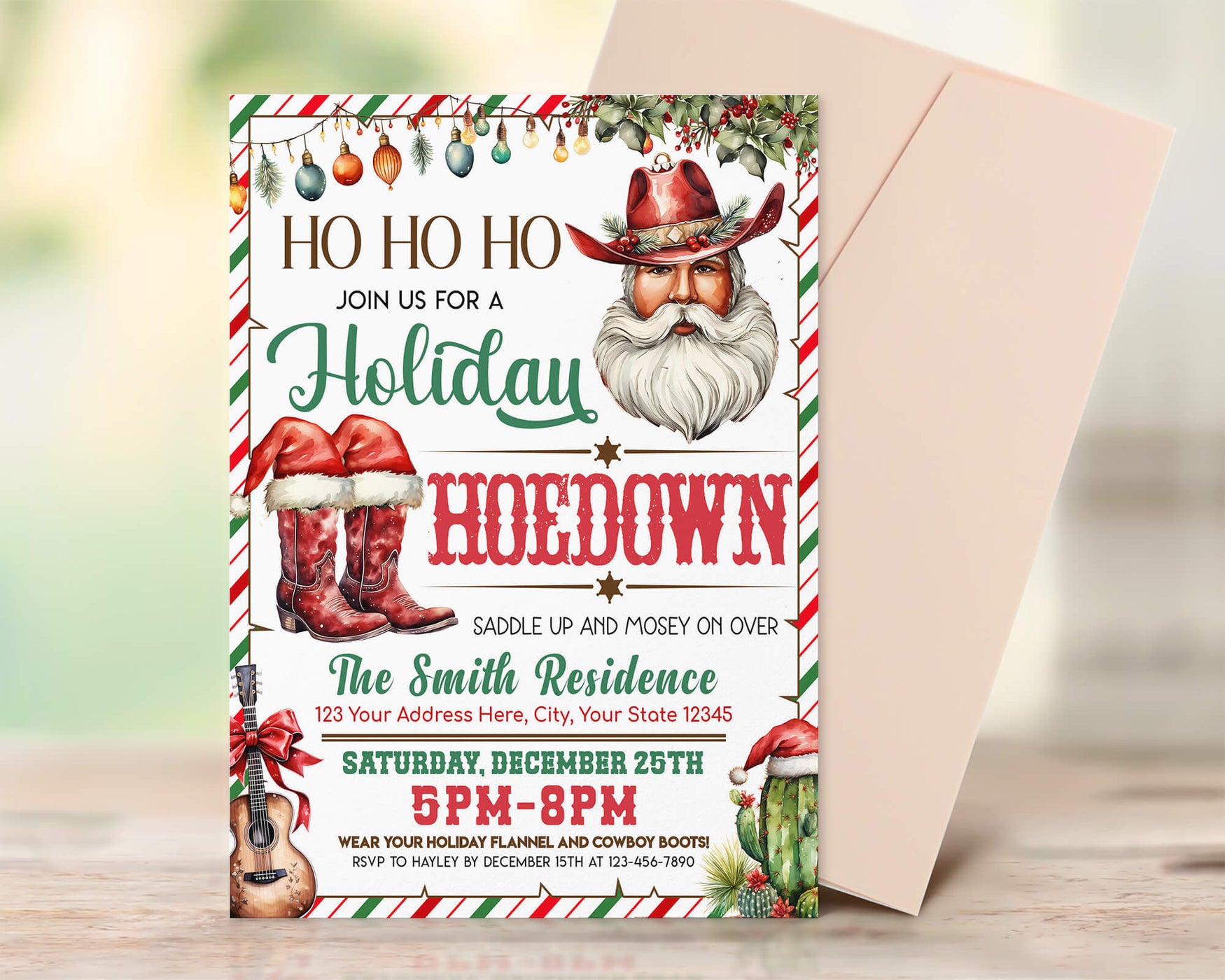 DIY Holiday Hoedown Invitation Template | Cowboy Santa Christmas Party ...