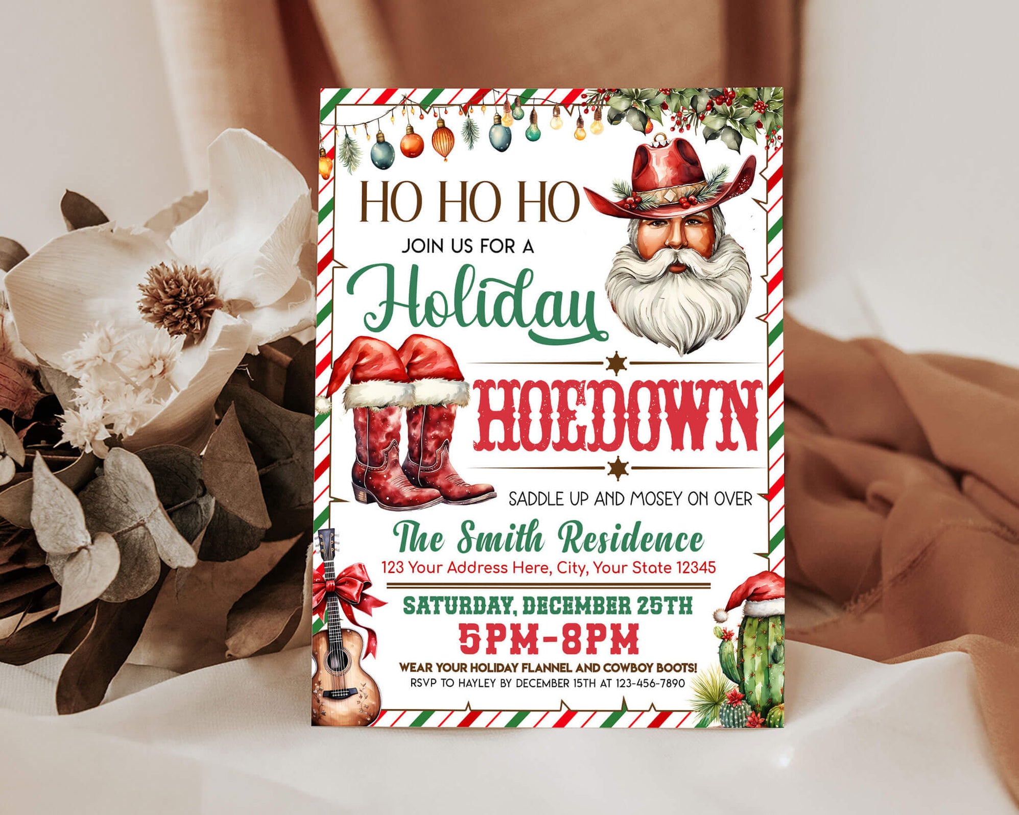 DIY Holiday Hoedown Invitation Template | Cowboy Santa Christmas Party ...