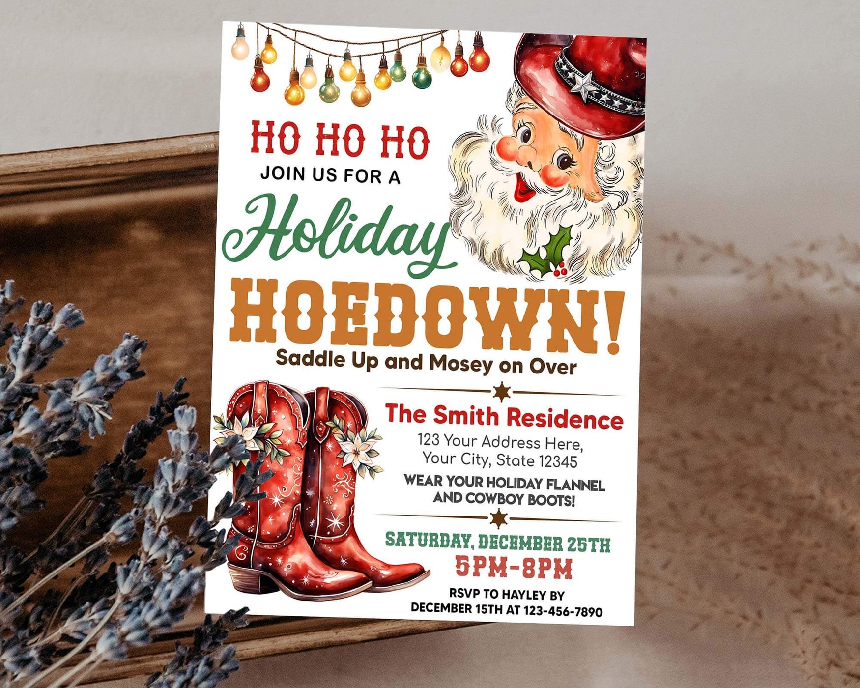 Holiday Hoedown Invitation Template | Western Country Xmas Holiday ...