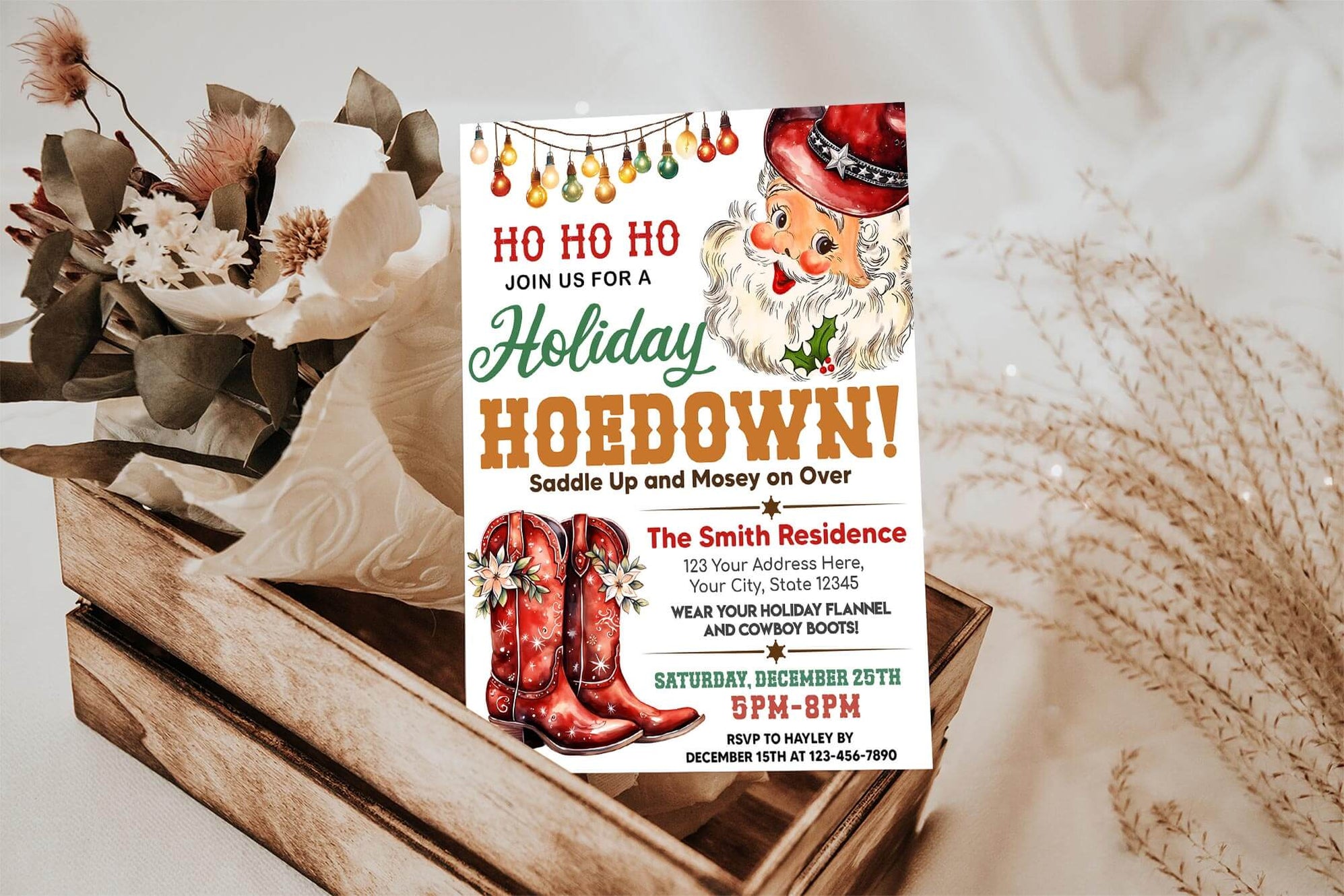 Holiday Hoedown Invitation Template | Western Country Xmas Holiday ...