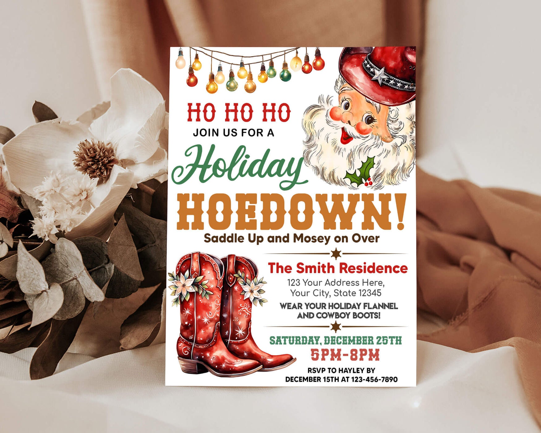 Holiday Hoedown Invitation Template | Western Country Xmas Holiday ...