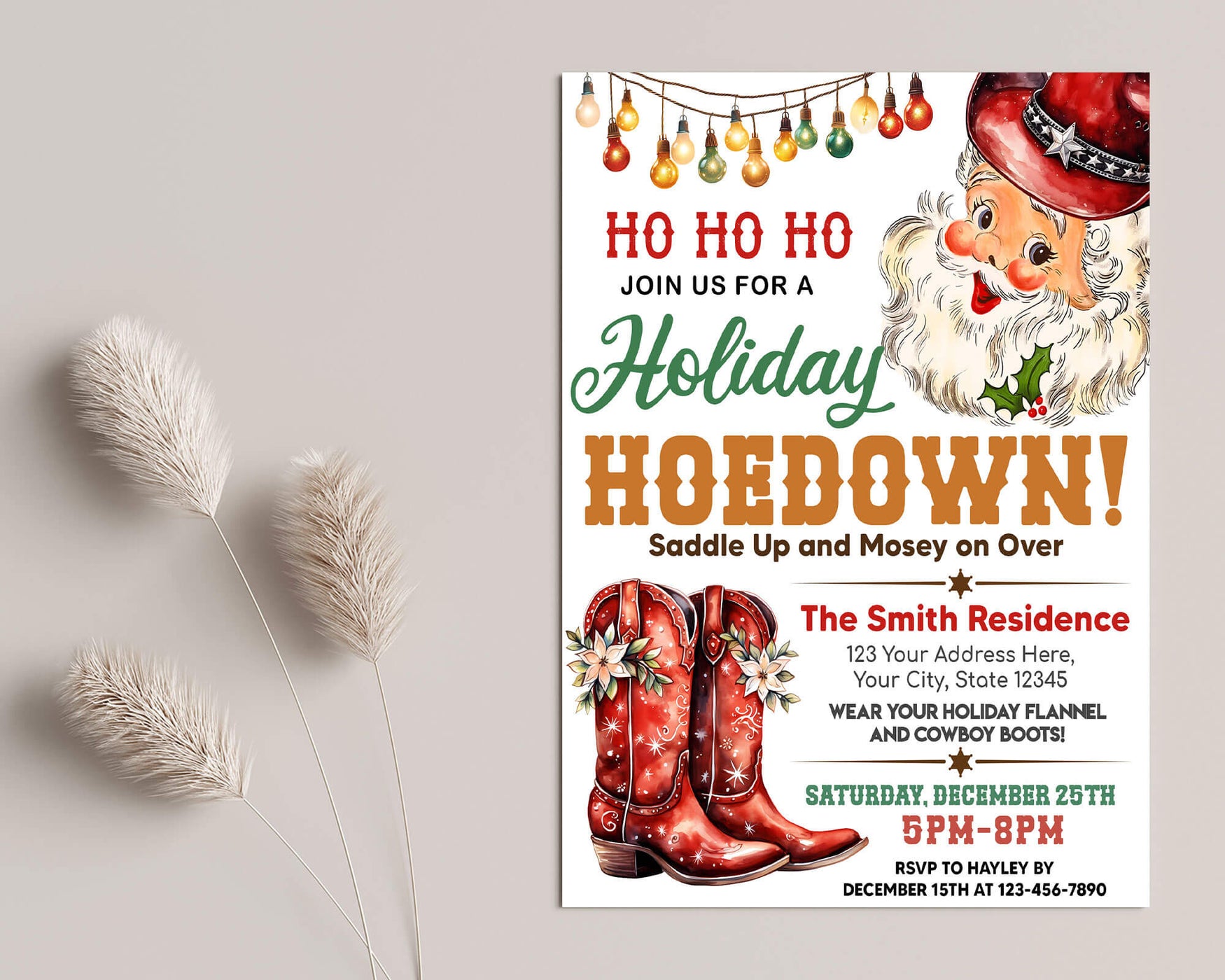 Holiday Hoedown Invitation Template | Western Country Xmas Holiday ...