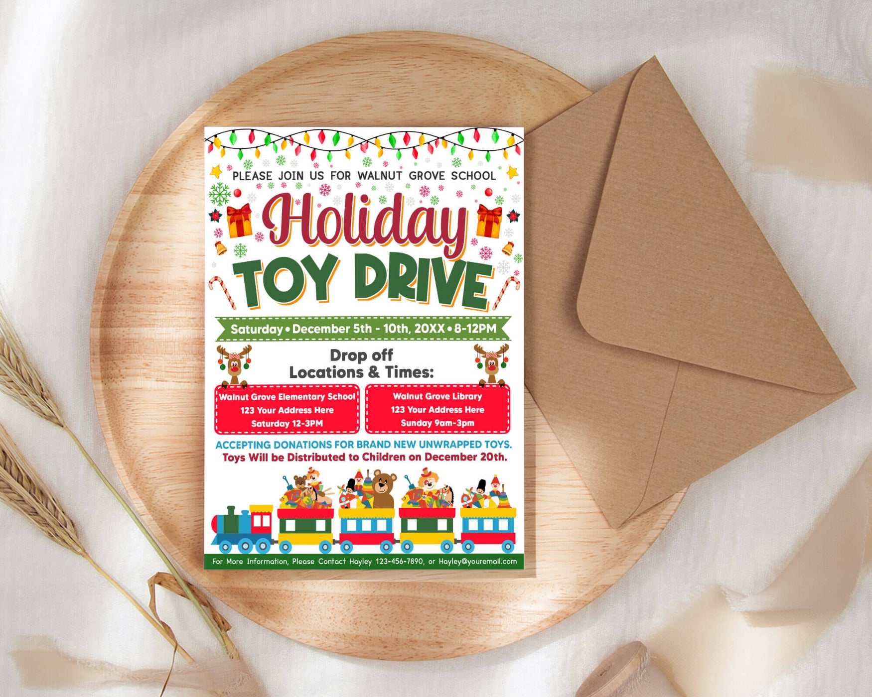 DIY Holiday Toy Drive Flyer Template| School PTO PTA and Community ...