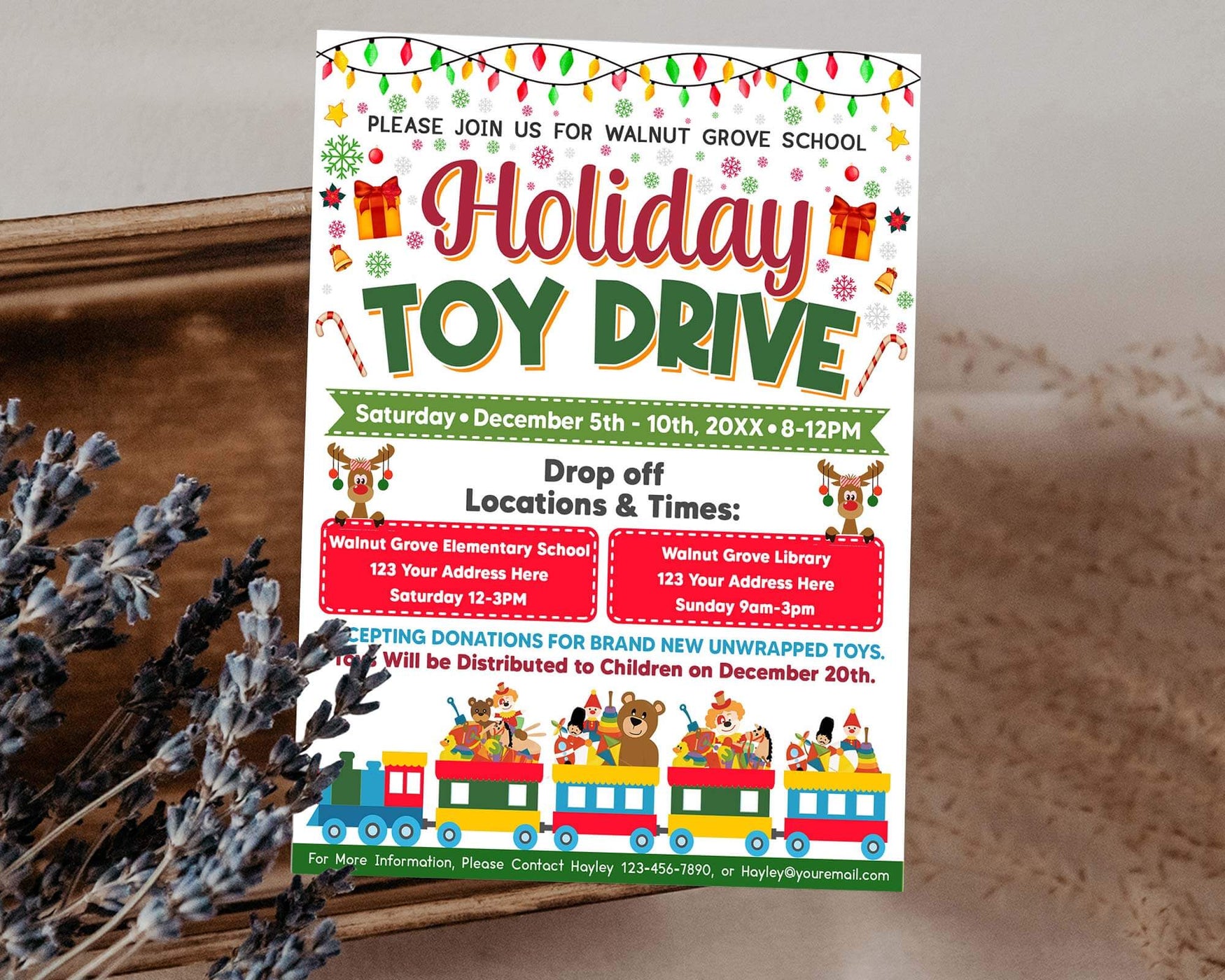 DIY Holiday Toy Drive Flyer Template| School PTO PTA and Community ...