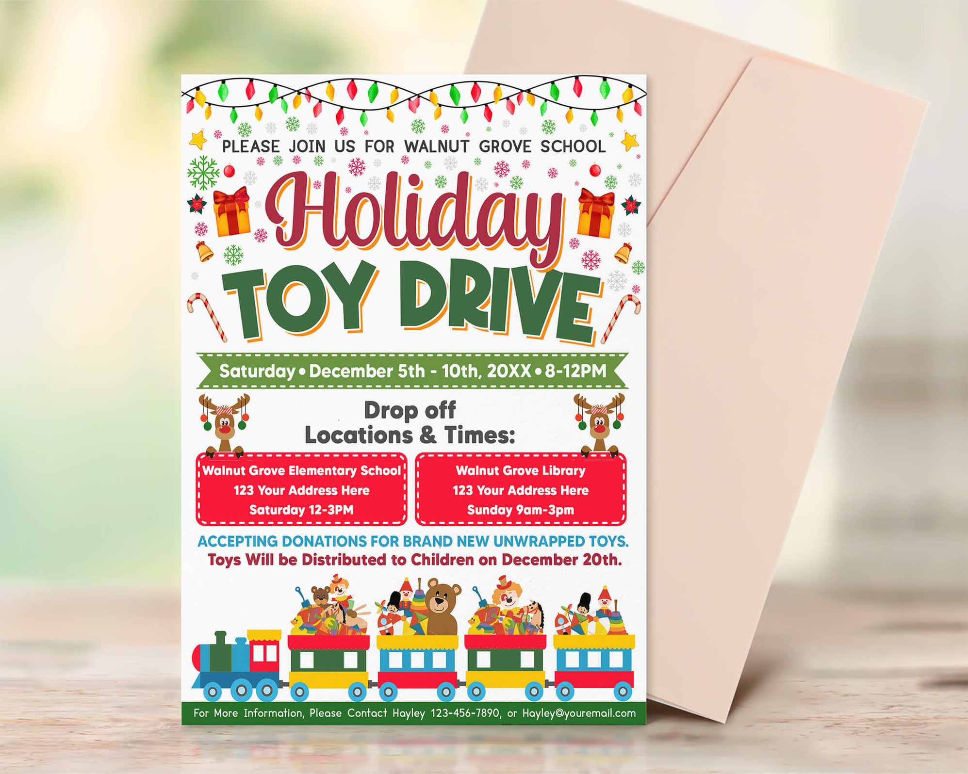 DIY Holiday Toy Drive Flyer Template| School PTO PTA and Community ...