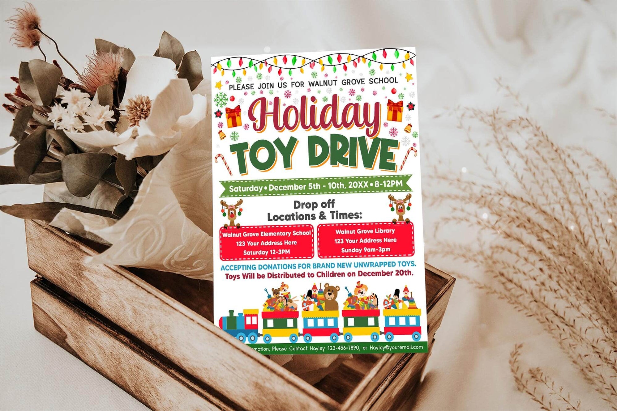 DIY Holiday Toy Drive Flyer Template| School PTO PTA and Community ...