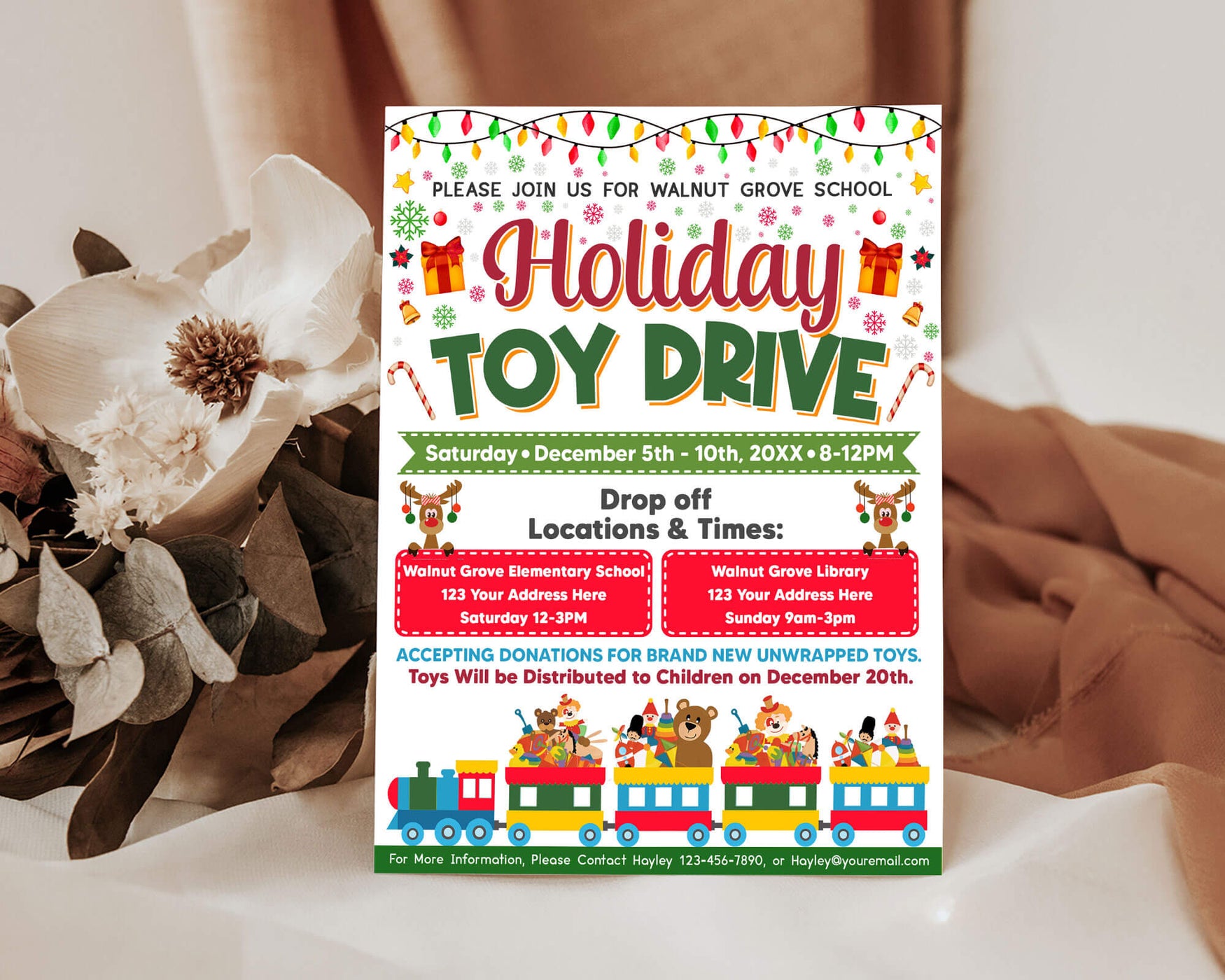 DIY Holiday Toy Drive Flyer Template| School PTO PTA and Community ...