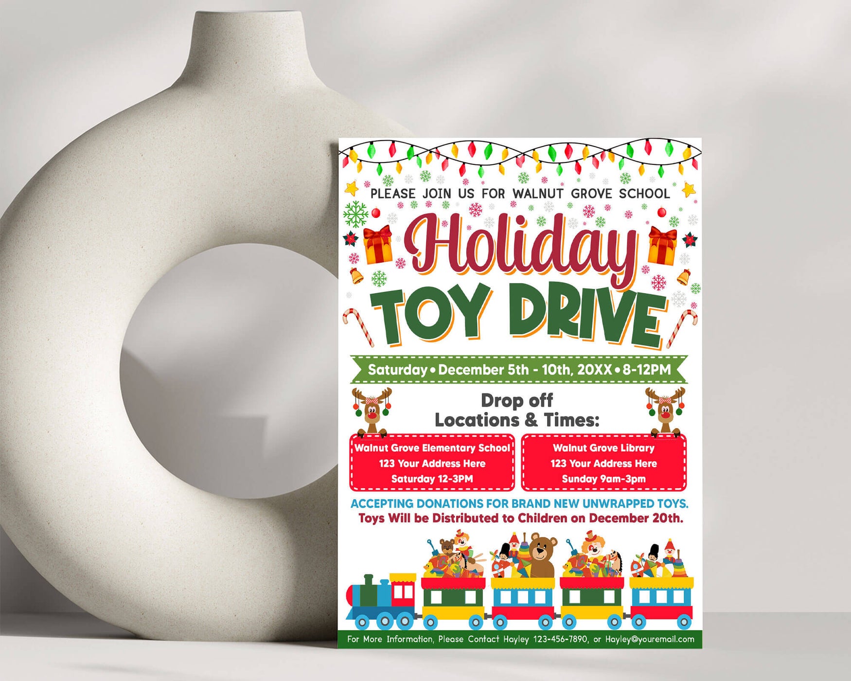 DIY Holiday Toy Drive Flyer Template| School PTO PTA and Community ...