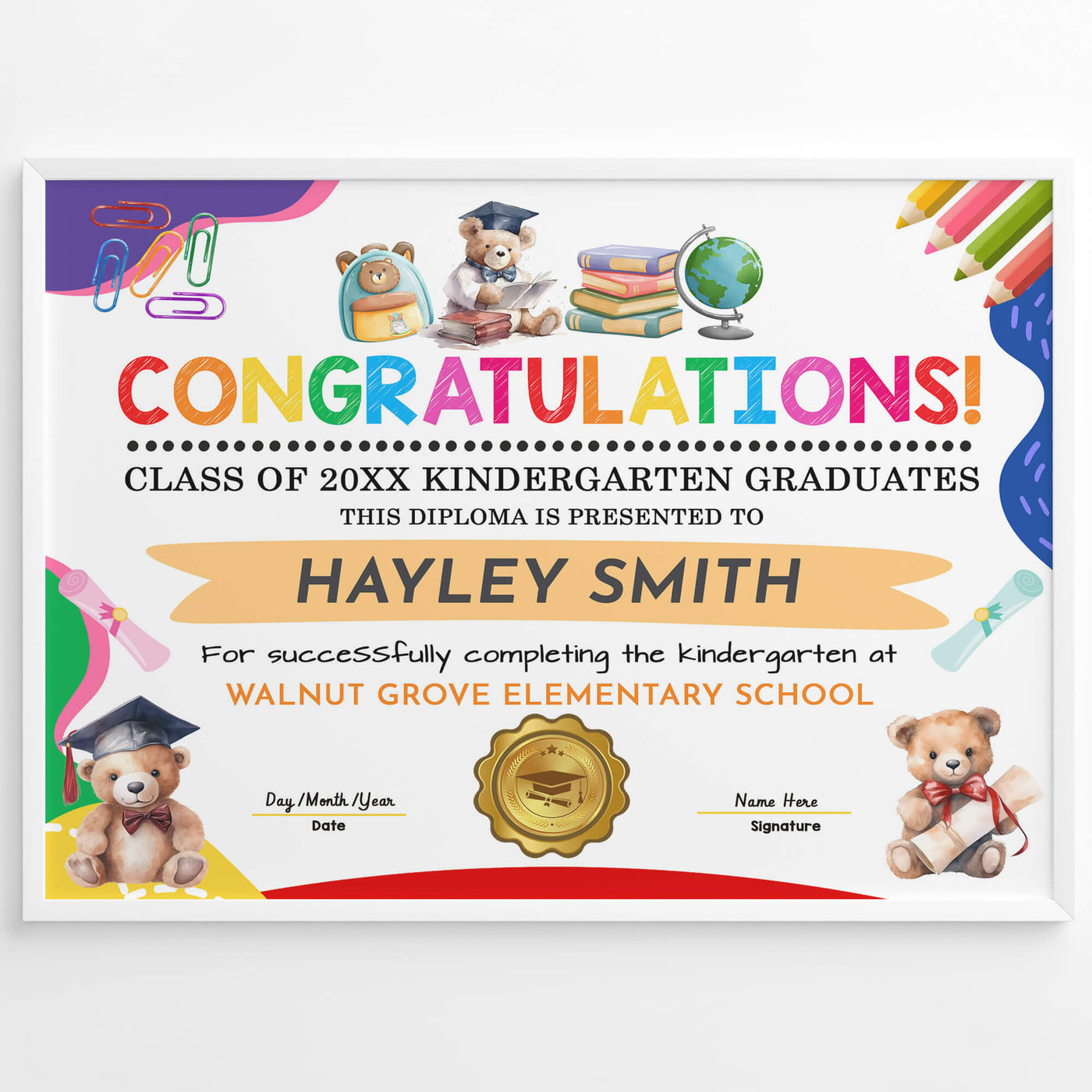 Kindergarten School Graduation Diploma Template | Kinder, Preschool and ...