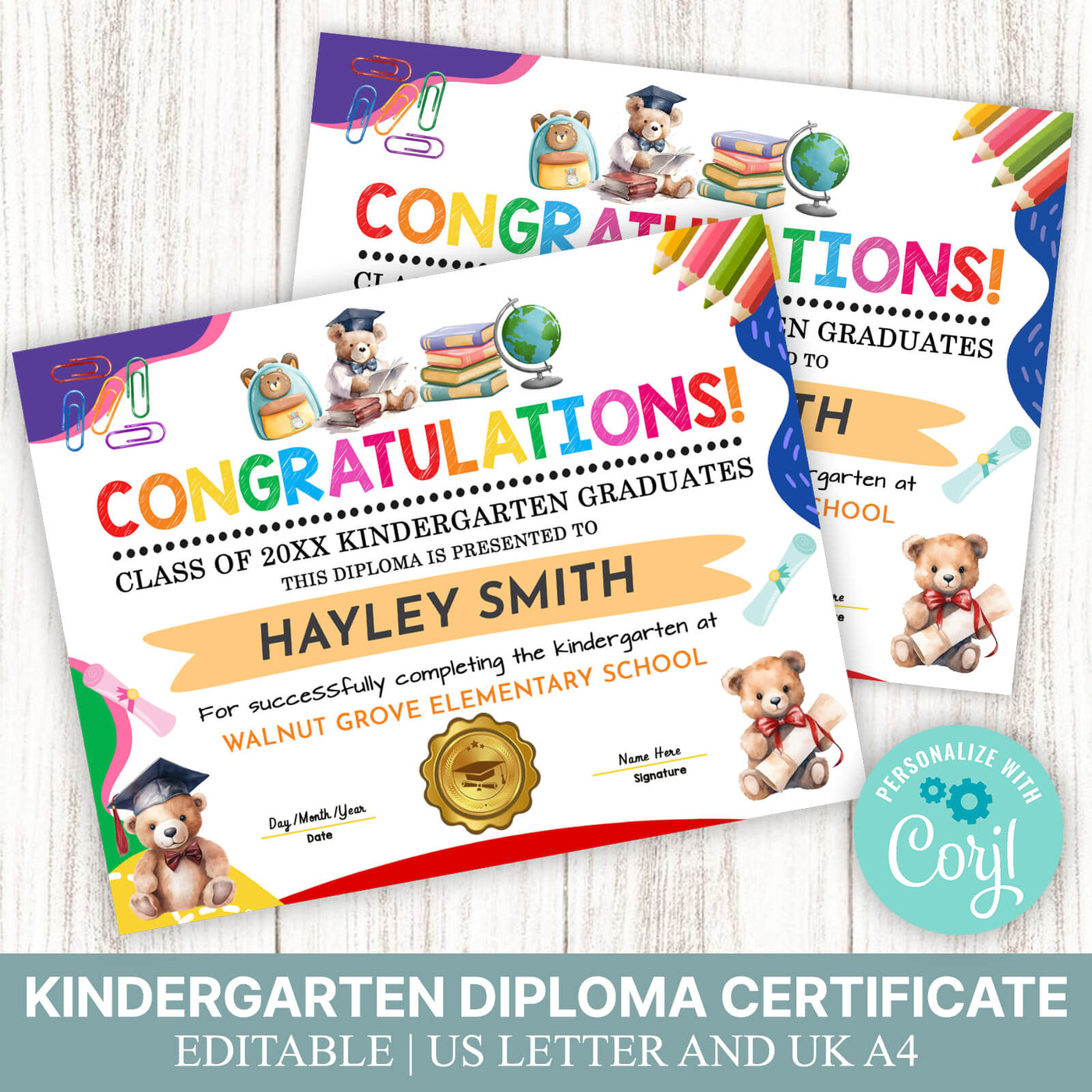 Kindergarten School Graduation Diploma Template | Kinder, Preschool and ...