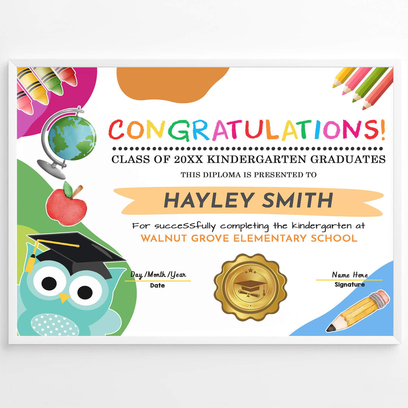 DIY Kindergarten School Graduation Diploma | Any Grade Kids Diploma ...
