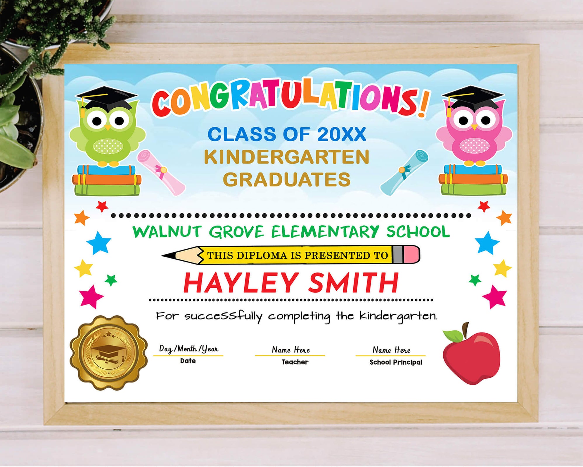 Kids School Graduation Diploma Certificate Template | Kindergarten ...