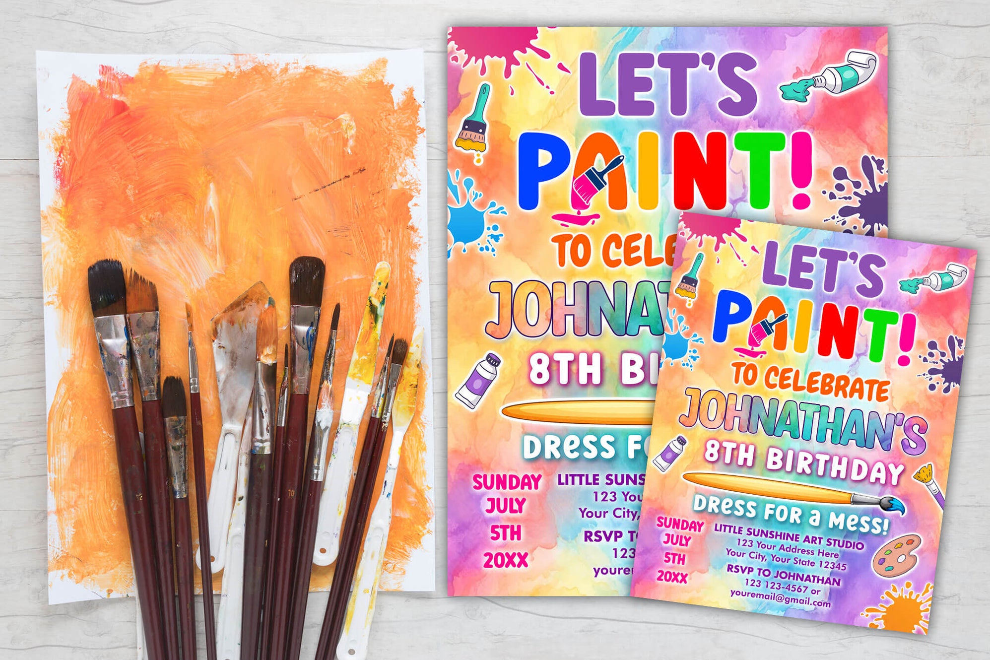 DIY Art Birthday Party Invitation Template | Paint Themed Party Invite ...