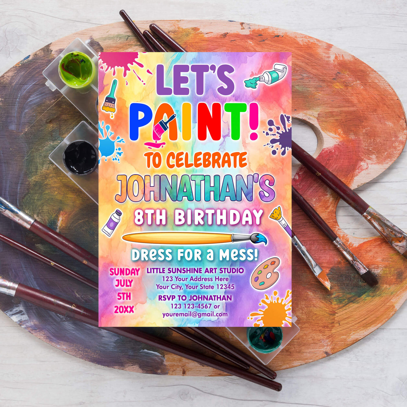 DIY Art Birthday Party Invitation Template | Paint Themed Party Invite ...