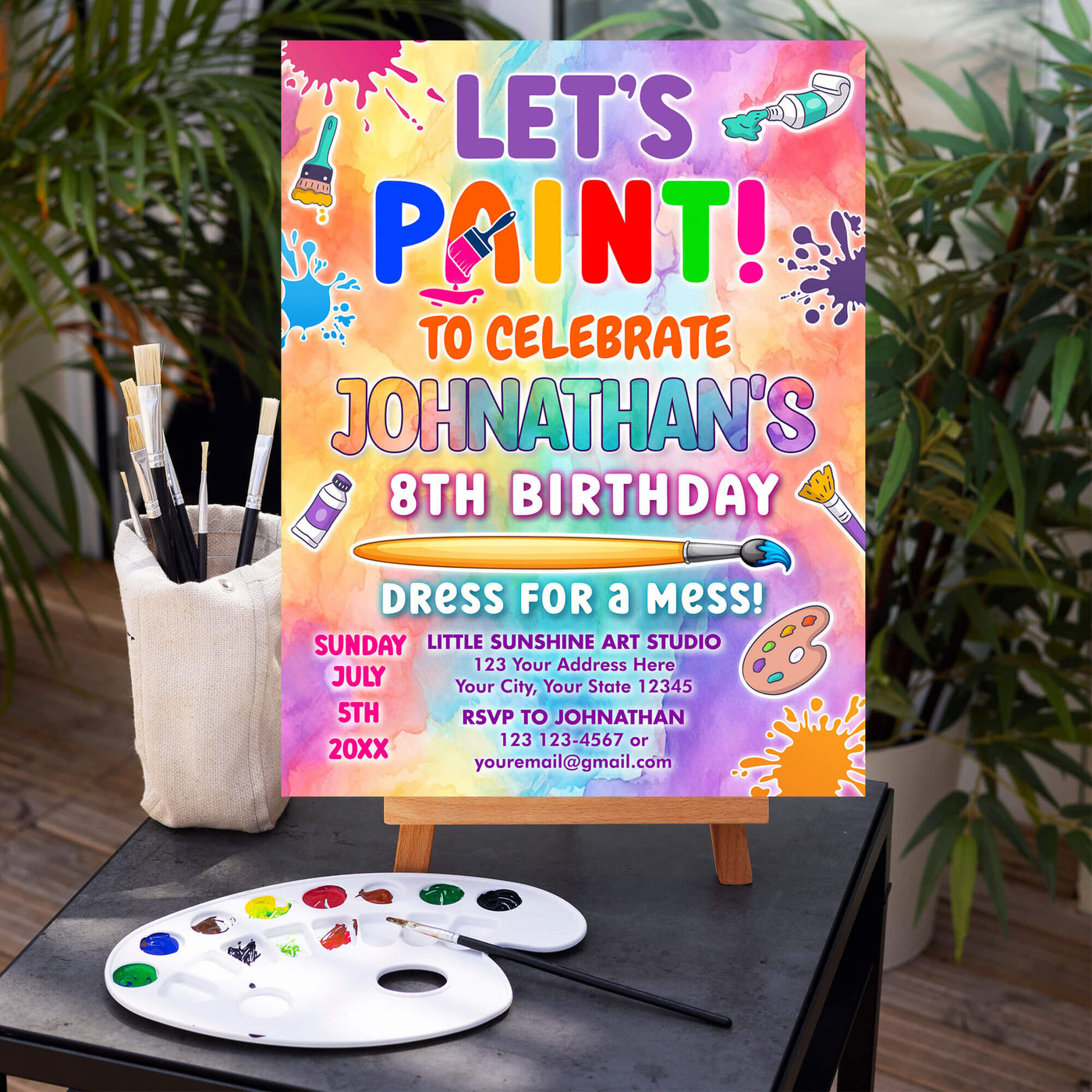 DIY Art Birthday Party Invitation Template | Paint Themed Party Invite ...