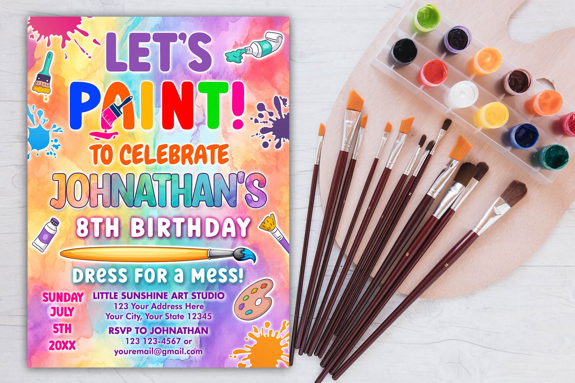 DIY Art Birthday Party Invitation Template | Paint Themed Party Invite ...