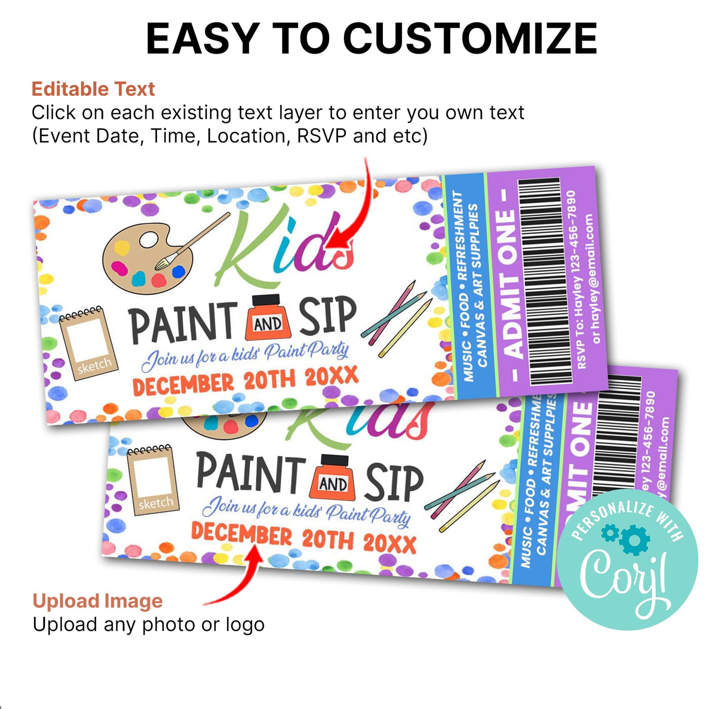 Customizable Kids Sip and Paint Event Ticket | Children Paint Party ...
