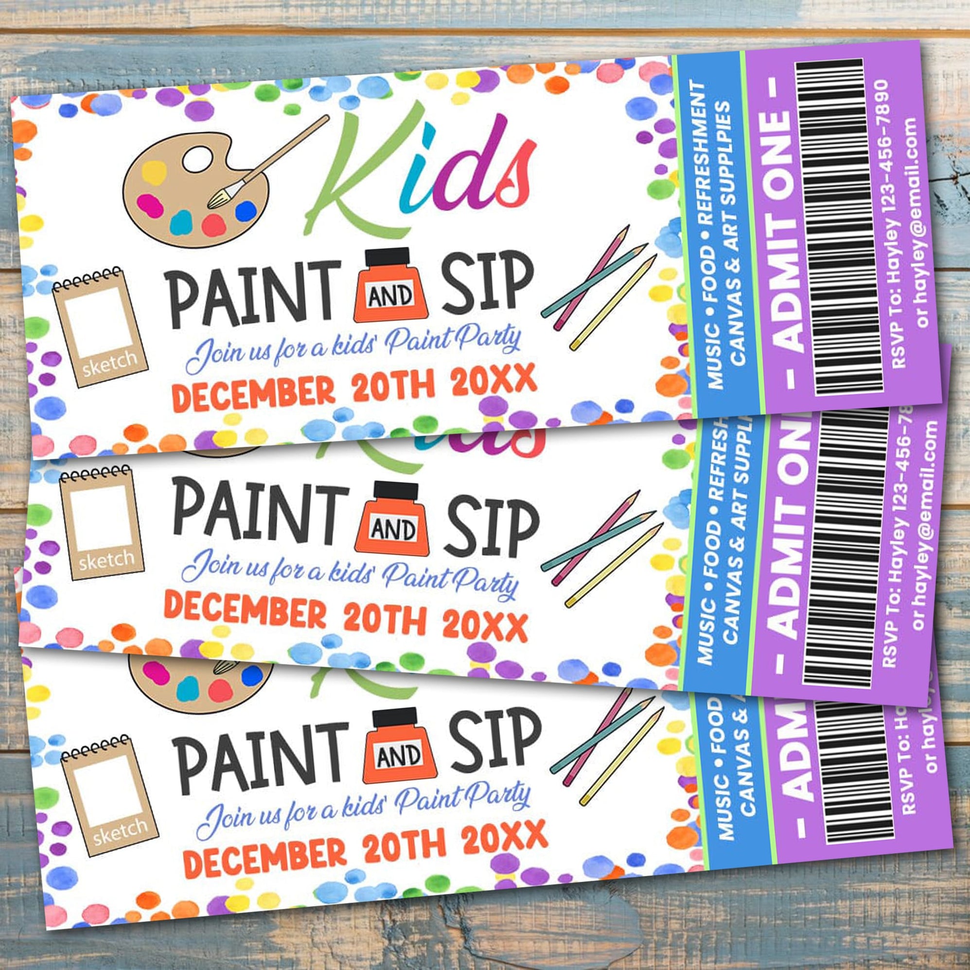 Customizable Kids Sip and Paint Event Ticket | Children Paint Party ...