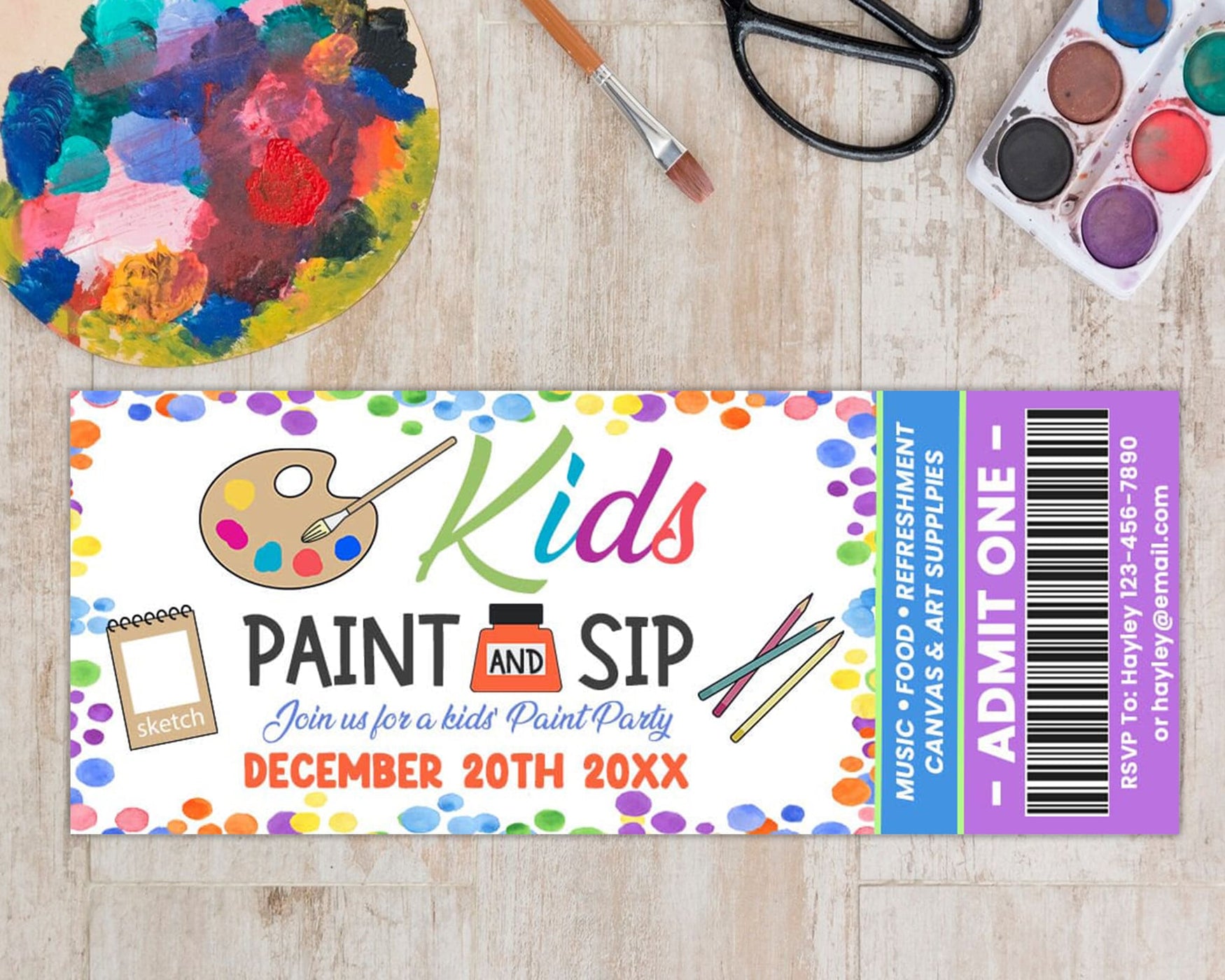 Customizable Kids Sip and Paint Event Ticket | Children Paint Party ...