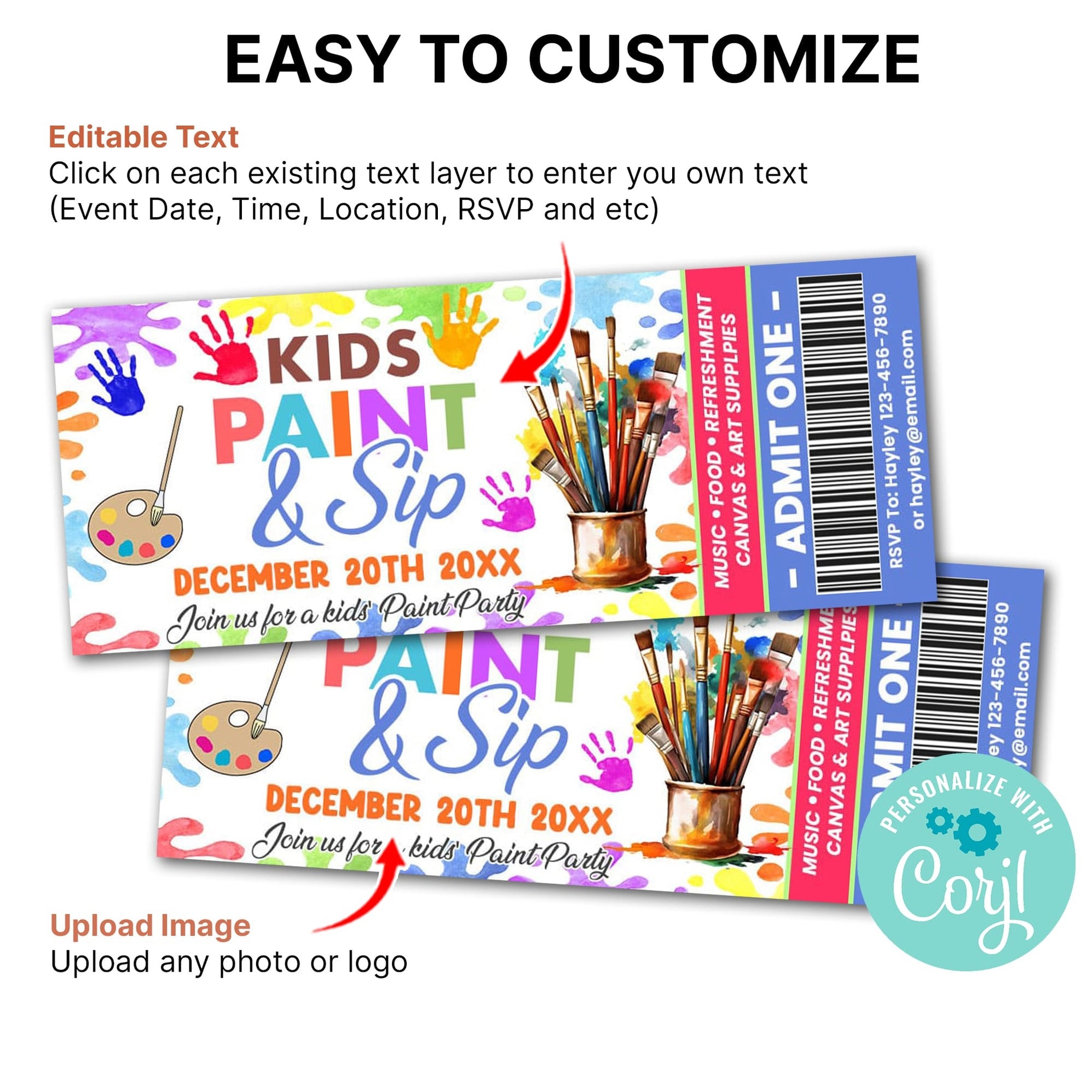 DIY Kids Sip and Paint Ticket Stub and Flyer Bundle | Painting Party ...