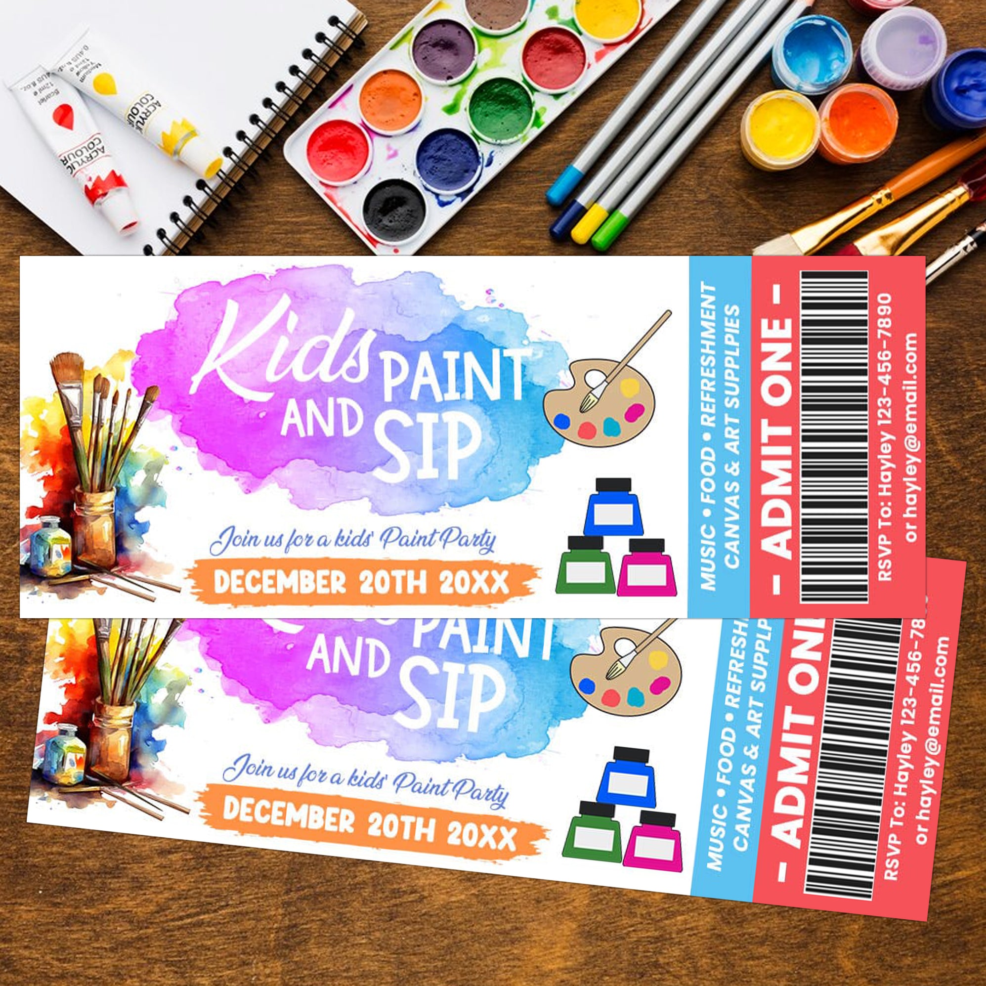 Kids Sip and Paint Ticket and Ticket Bundle Template | Paint Party ...