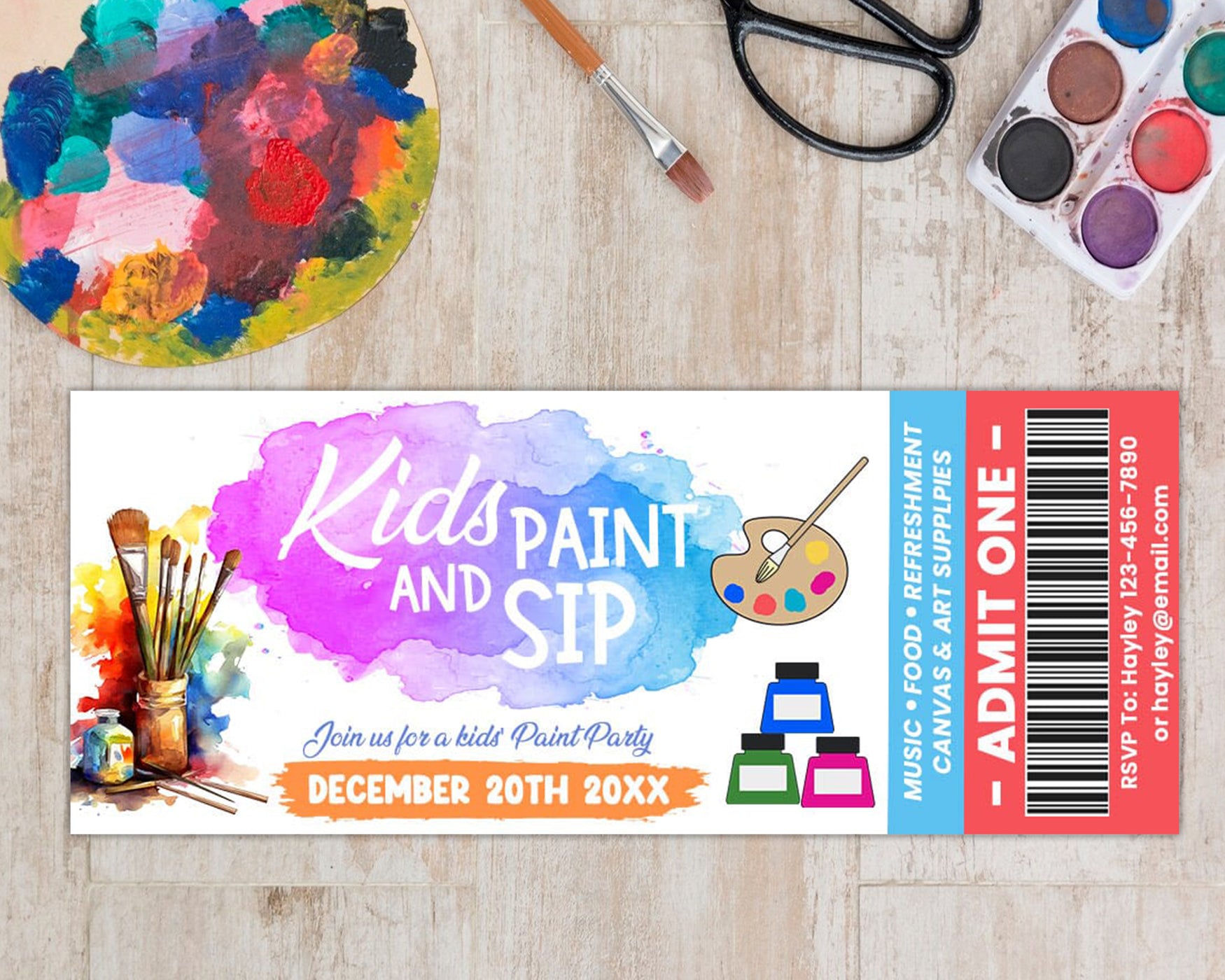 Kids Sip and Paint Ticket and Ticket Bundle Template | Paint Party ...