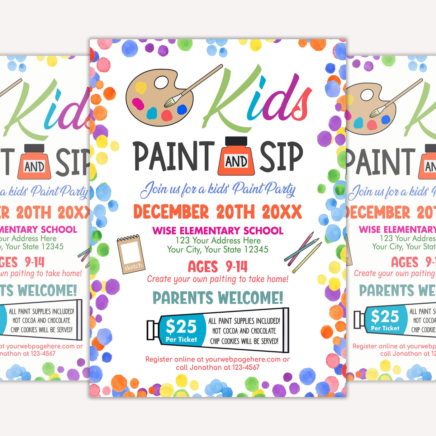 DIY Kids Paint and Sip Flyer Template | Kids Painting Party Event ...
