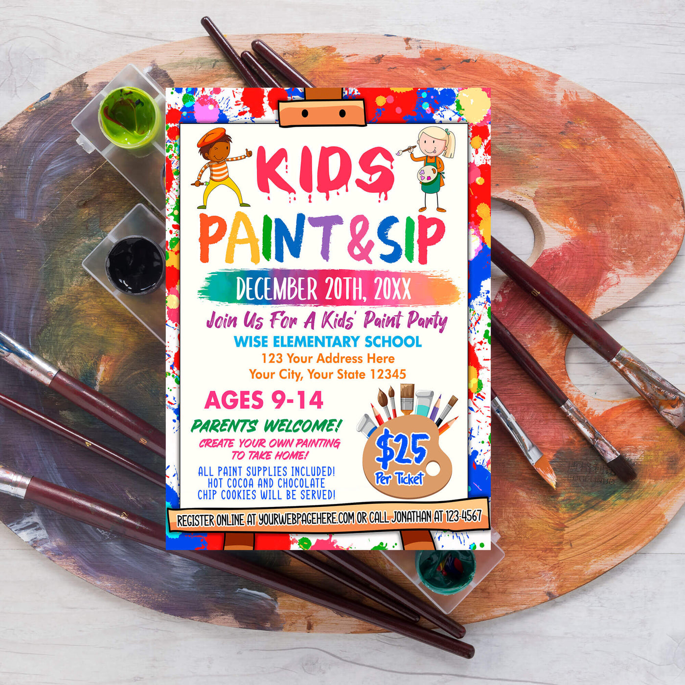 Kids Sip and Paint Event Flyer | Painting Party Activity For Kids ...
