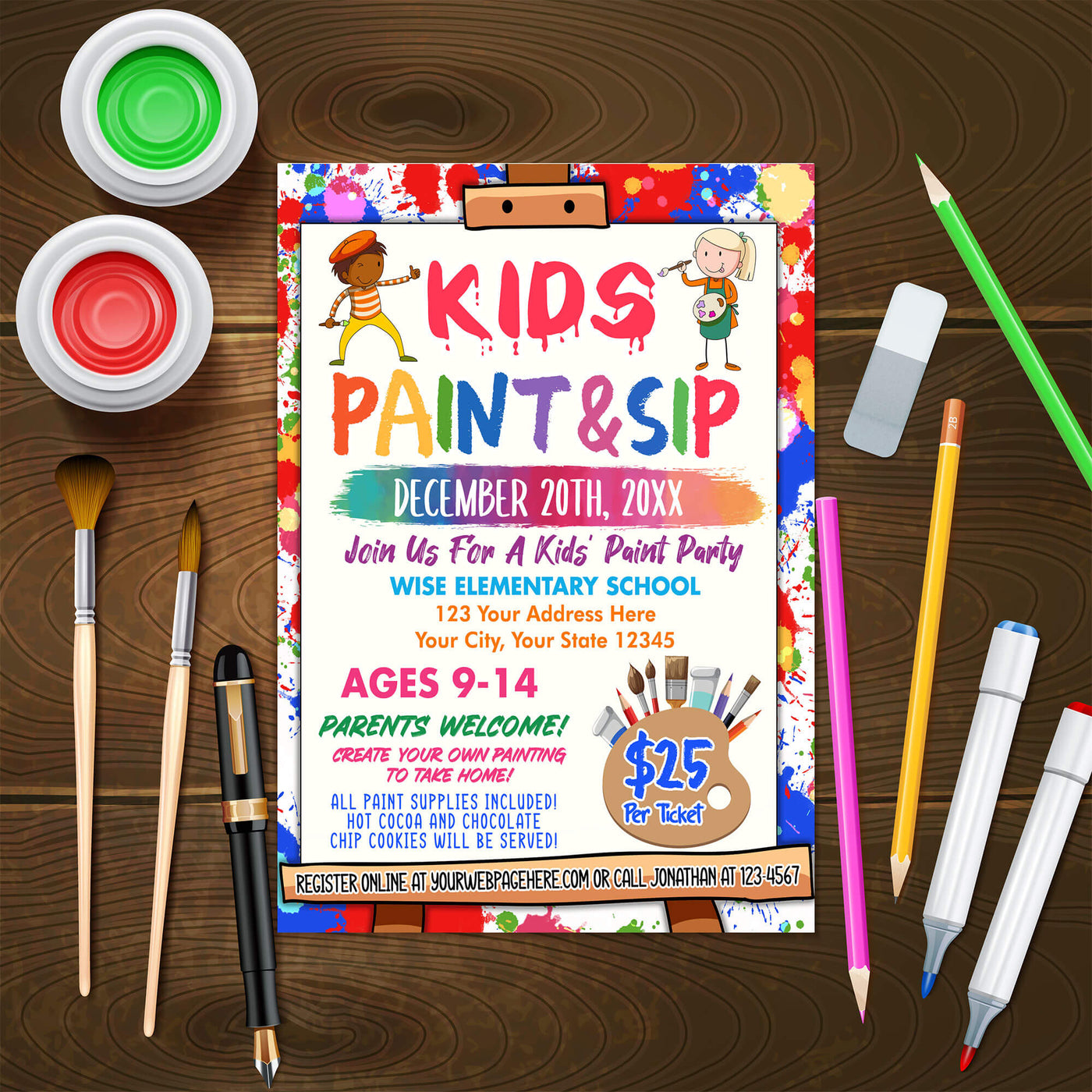 Kids Sip and Paint Event Flyer | Painting Party Activity For Kids ...