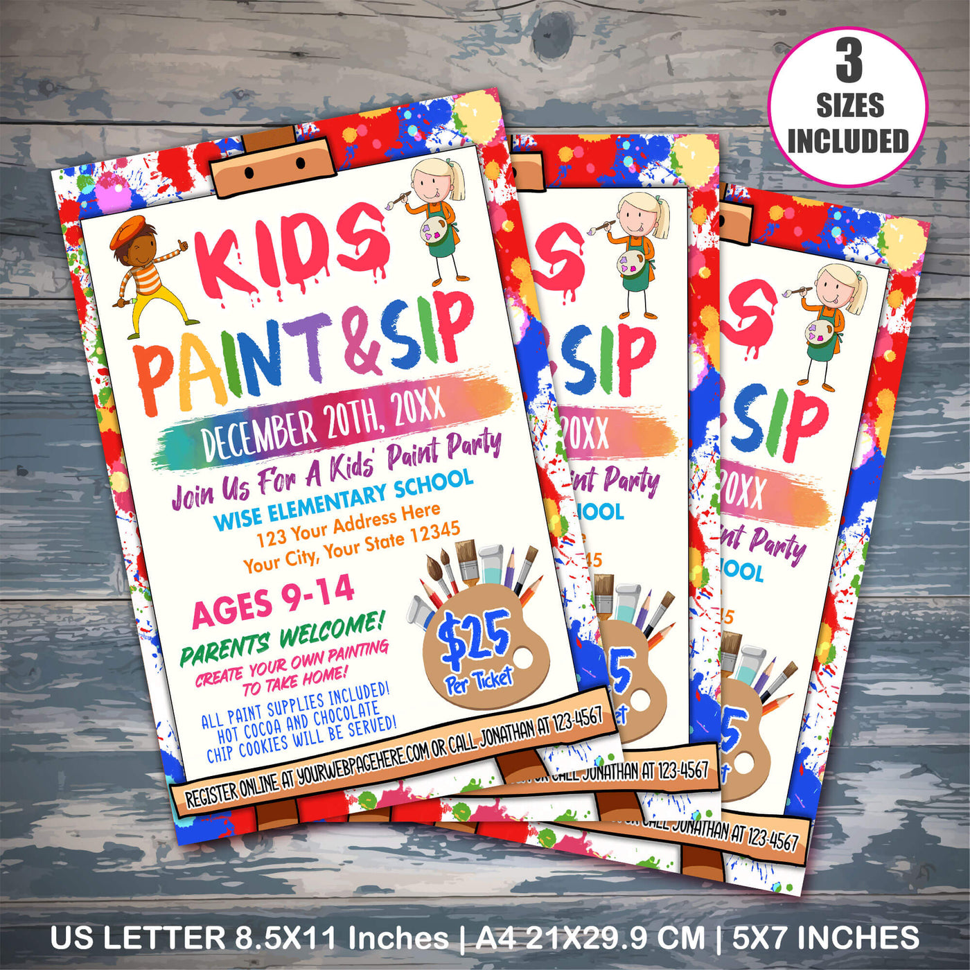 Kids Sip and Paint Event Flyer | Painting Party Activity For Kids ...