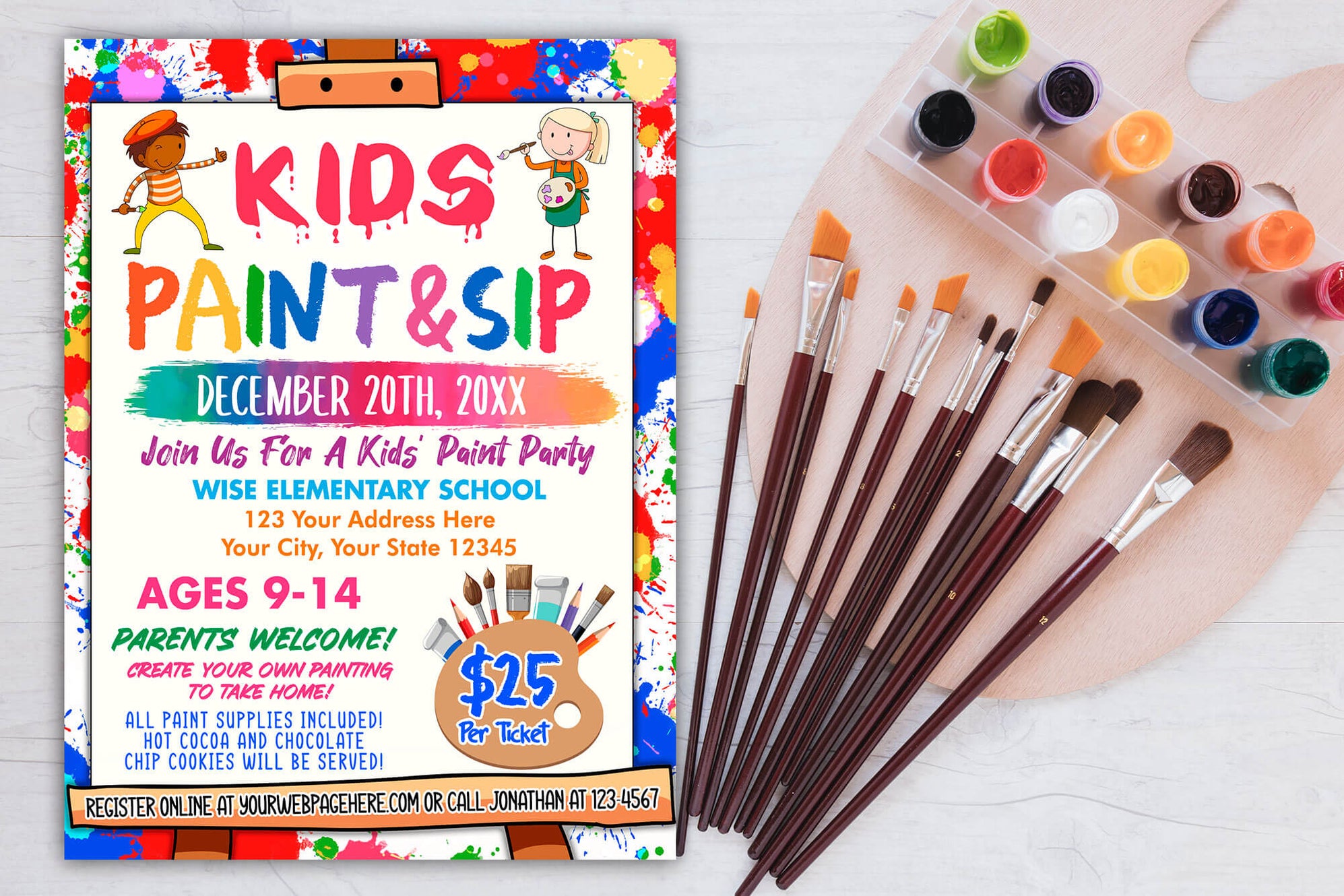 Kids Sip and Paint Event Flyer | Painting Party Activity For Kids ...