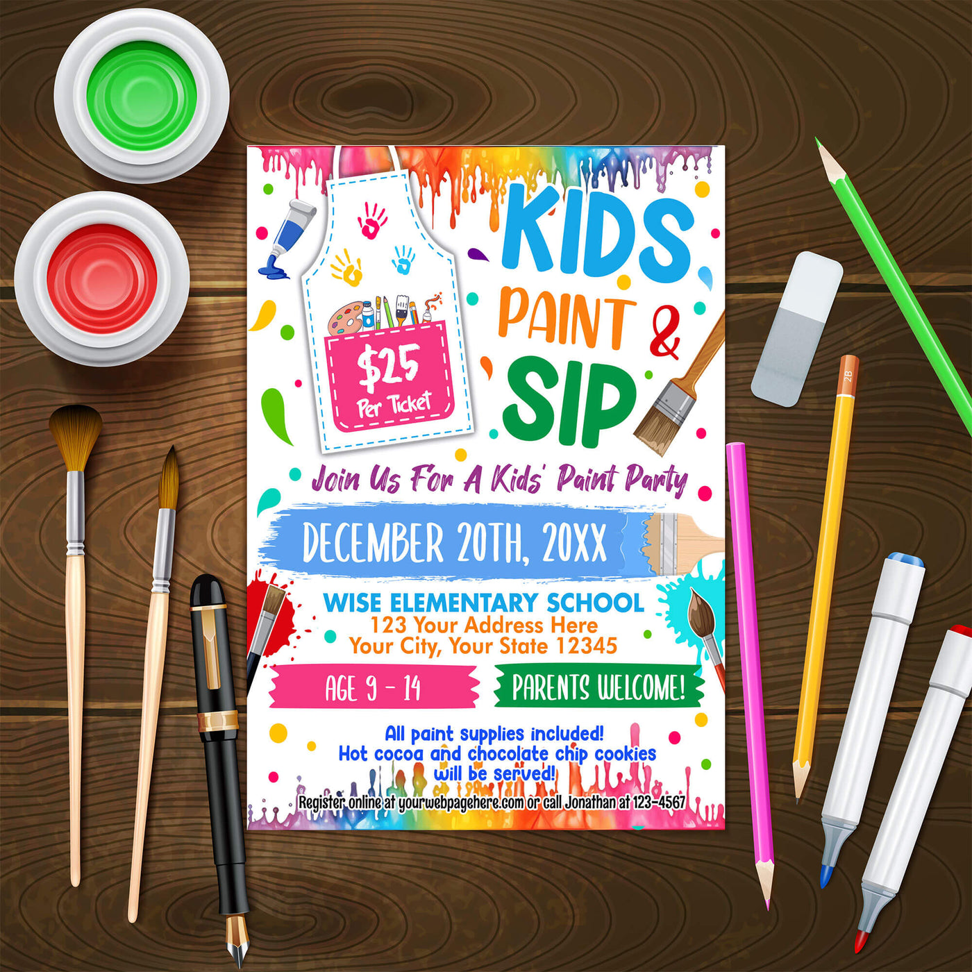 Customizable Kids Sip and Paint Event Flyer Template | Painting ...