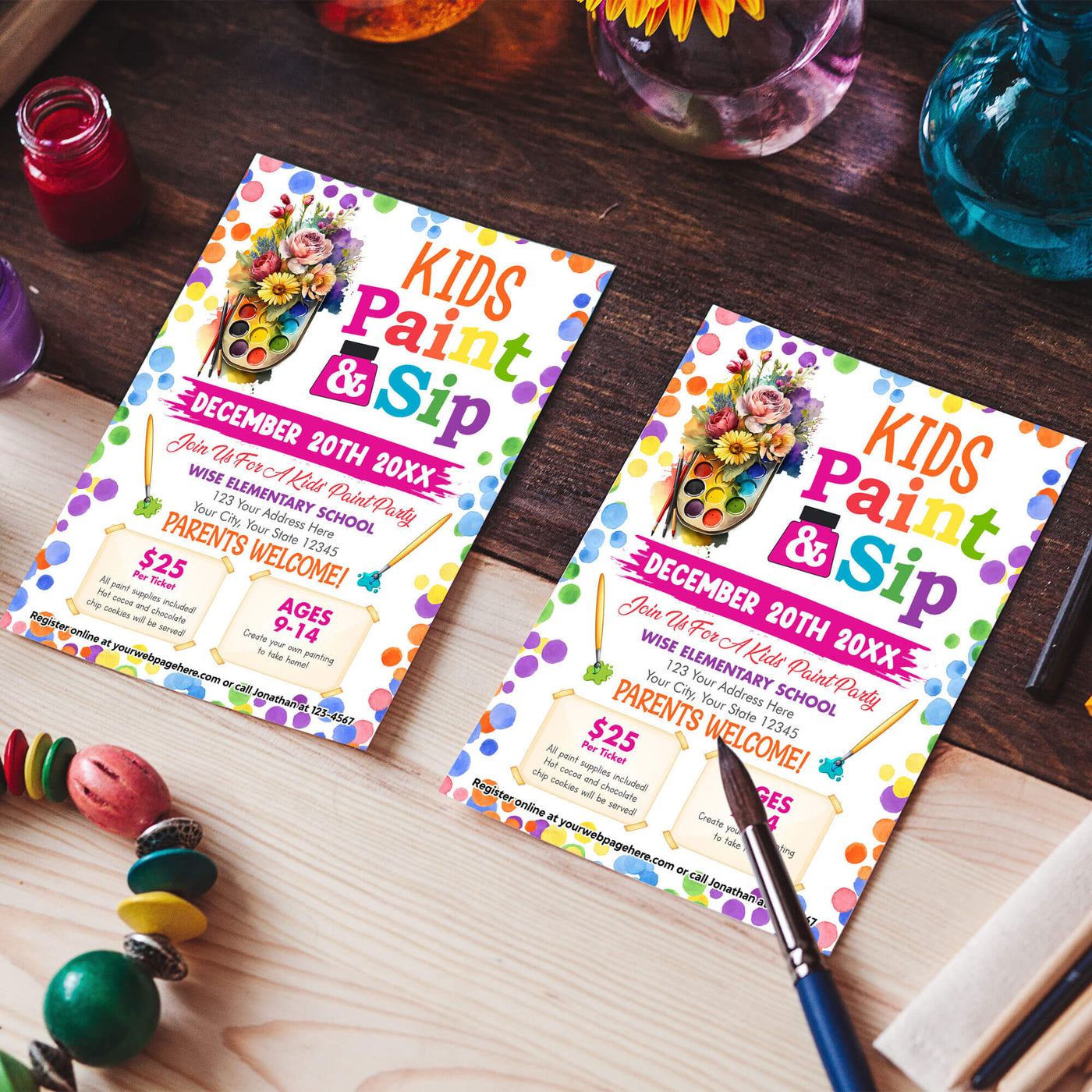 Kids Sip and Paint Party Flyer | Kids Painting Event Invite Poster ...