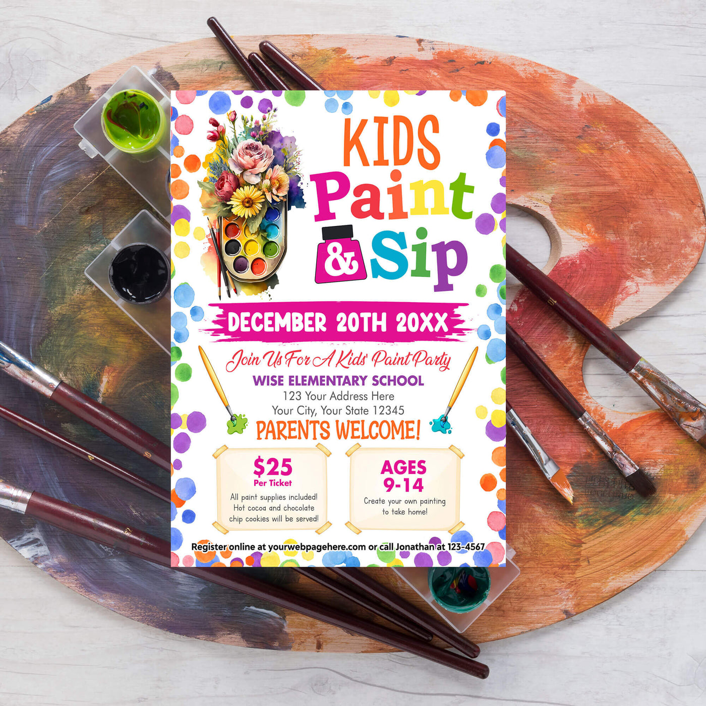 Kids Sip and Paint Party Flyer | Kids Painting Event Invite Poster ...