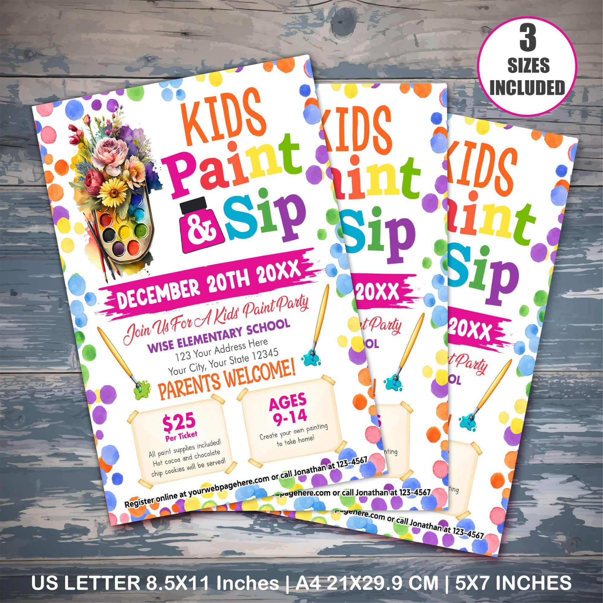 Kids Sip and Paint Party Flyer | Kids Painting Event Invite Poster ...