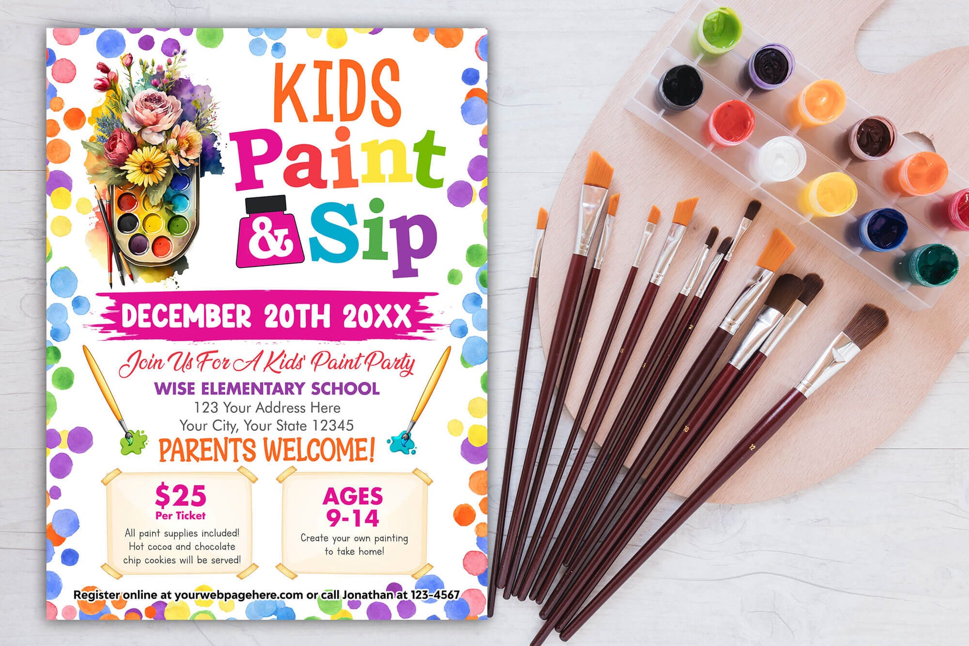 Kids Sip and Paint Party Flyer | Kids Painting Event Invite Poster ...