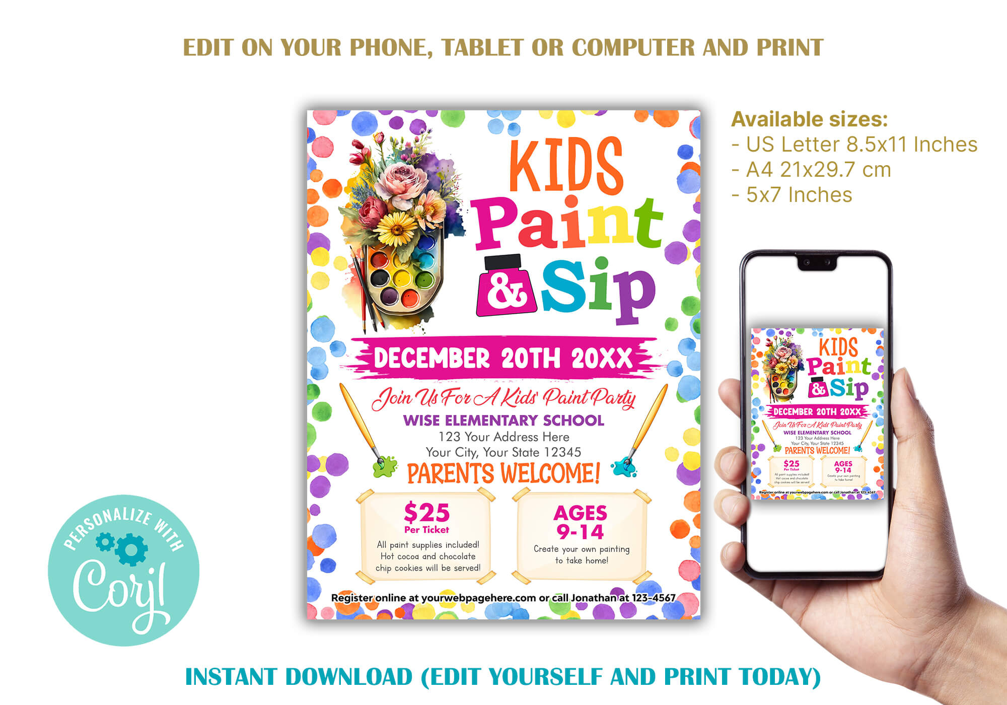 Kids Sip and Paint Party Flyer | Kids Painting Event Invite Poster ...