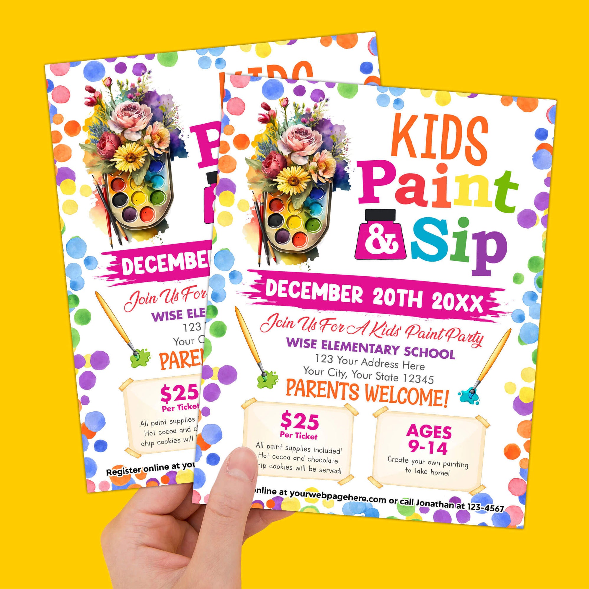 Kids Sip and Paint Party Flyer | Kids Painting Event Invite Poster ...