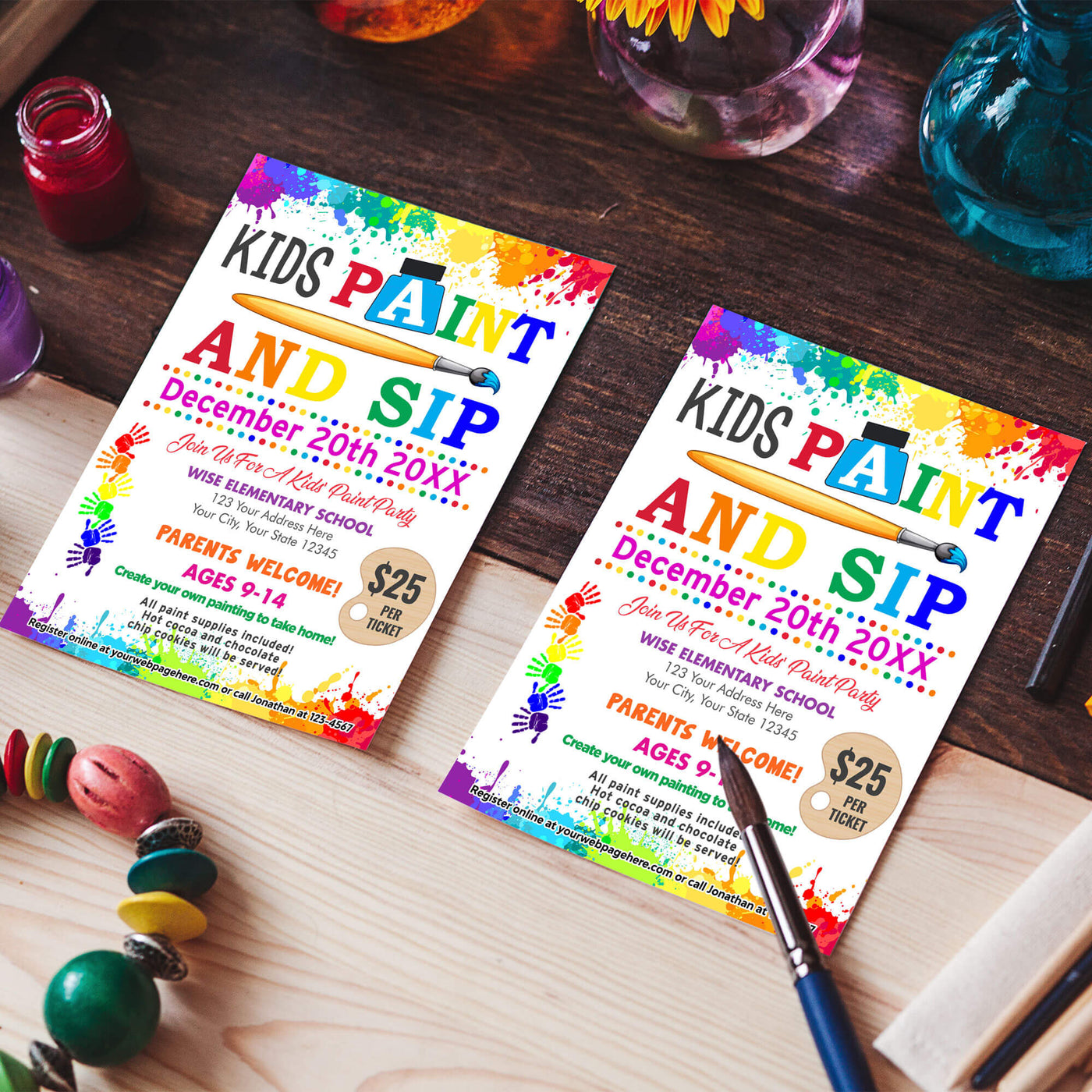 Editable Kids Sip and Paint Party Flyer | Kids Paint Party Event Invite ...