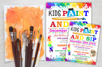 Editable Kids Sip and Paint Party Flyer | Kids Paint Party Event Invite ...
