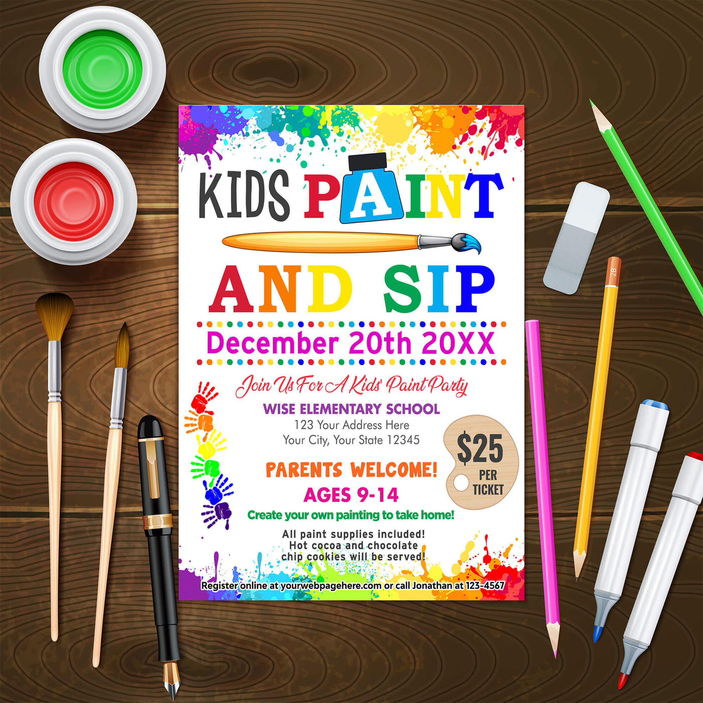 Editable Kids Sip and Paint Party Flyer | Kids Paint Party Event Invite ...